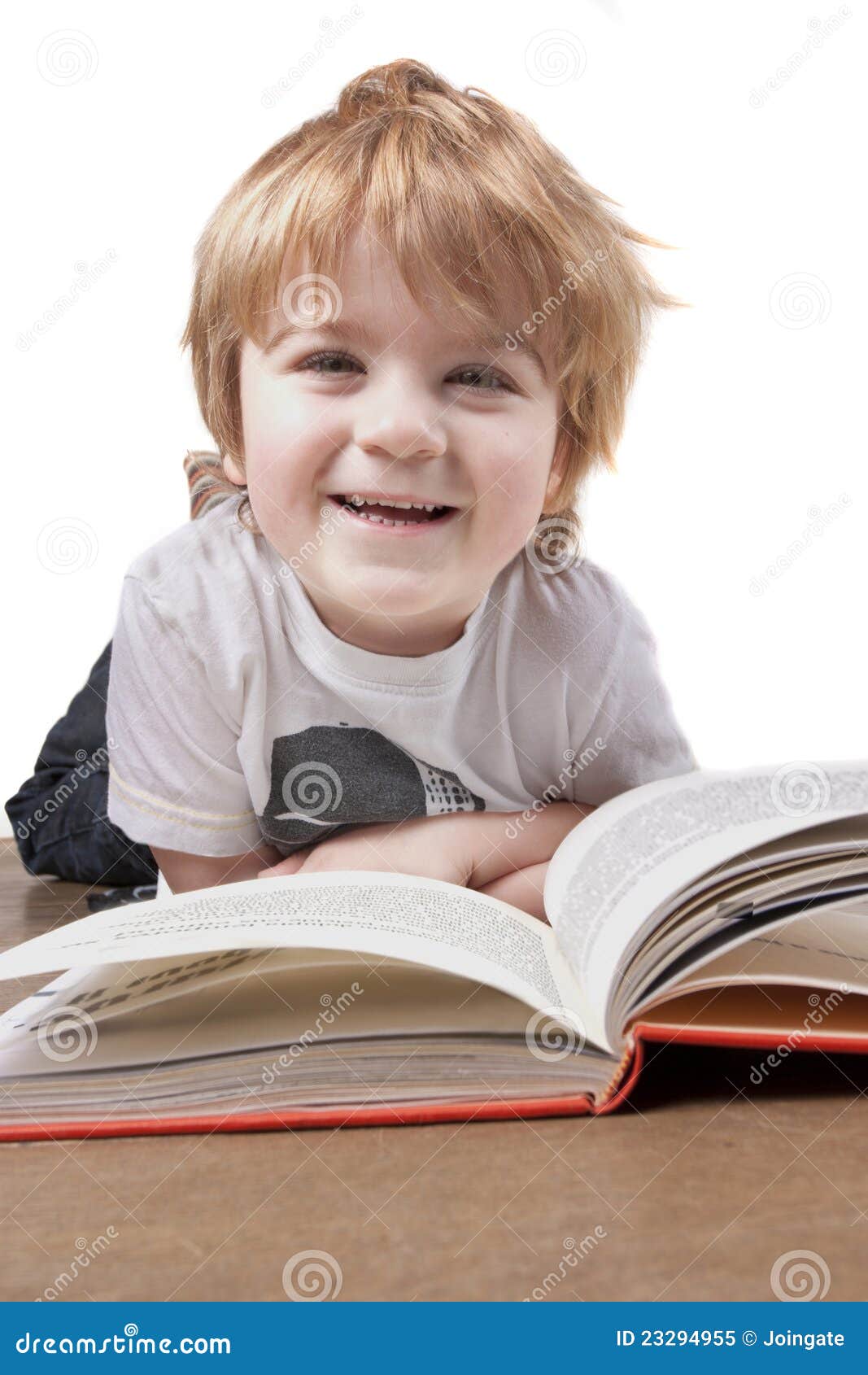 Happy Little Boy Reading and Smiling Stock Image - Image of male, enjoy ...