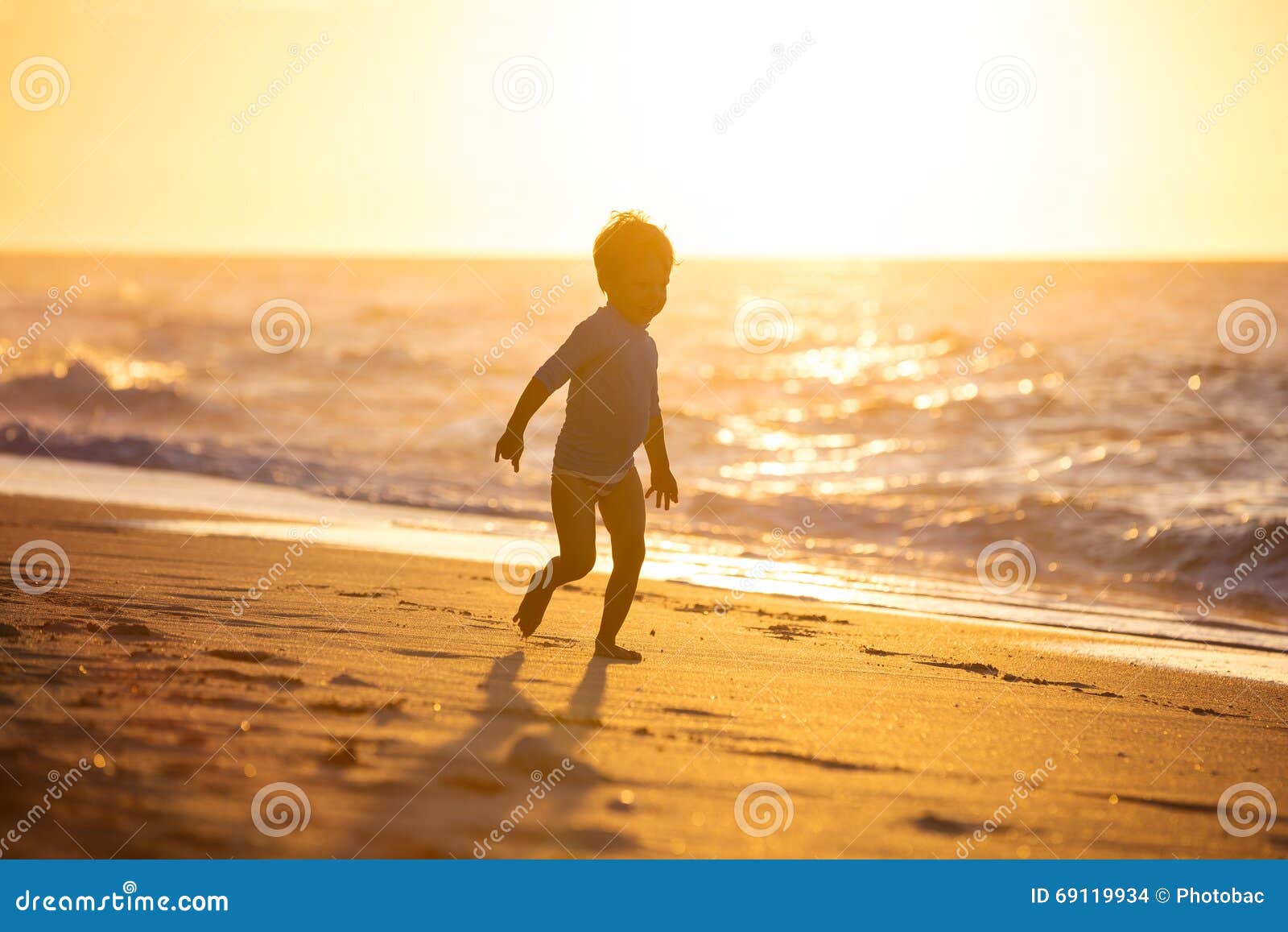 Happy Little Boy Running on Beach. Stock Photo - Image of cheerful ...