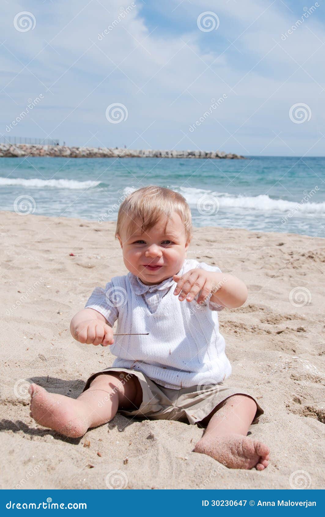 Little Boy Sitting on the Beach Stock Image - Image of outdoor ...