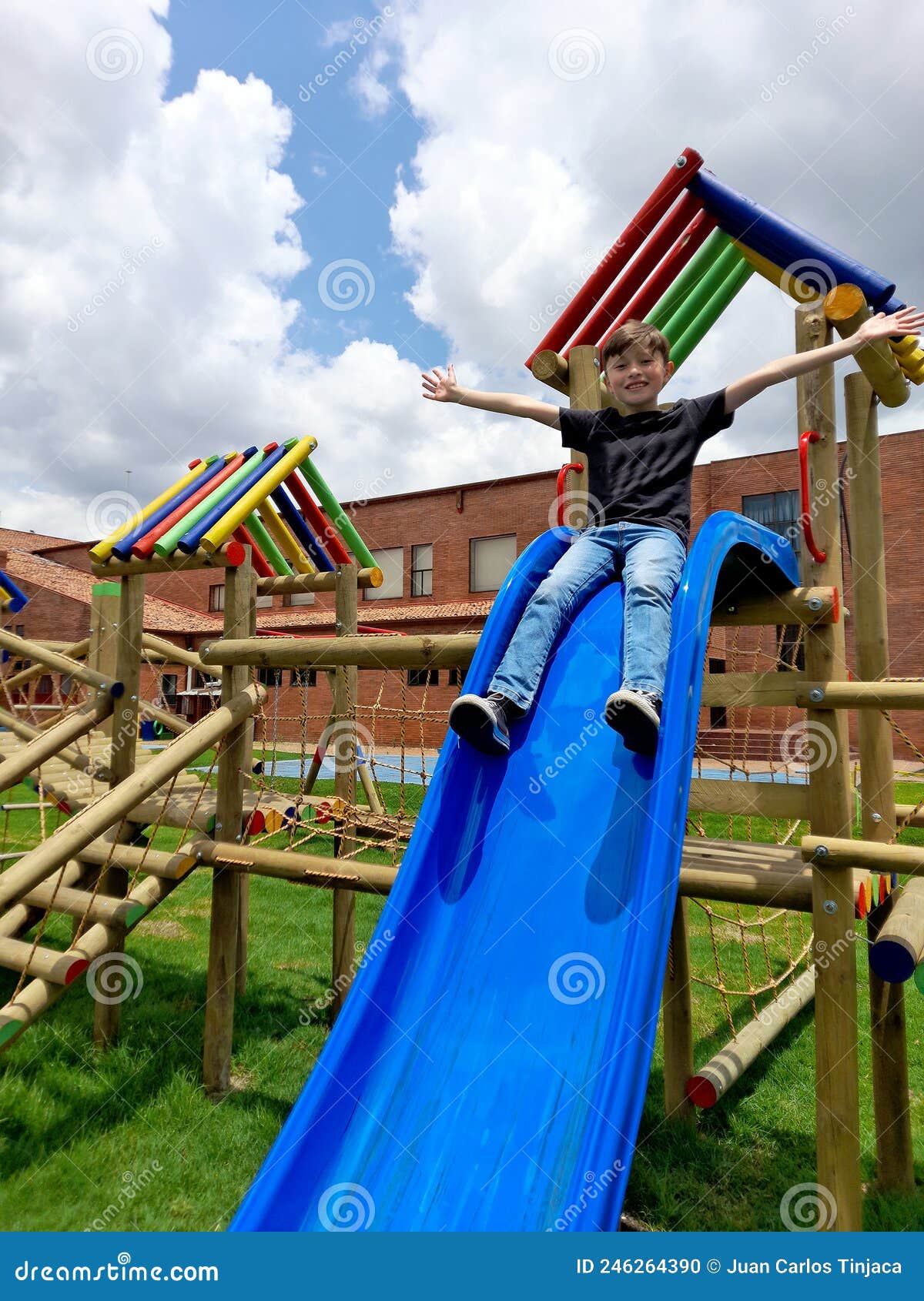 Happy little boy sliding stock photo. Image of slide - 246264390