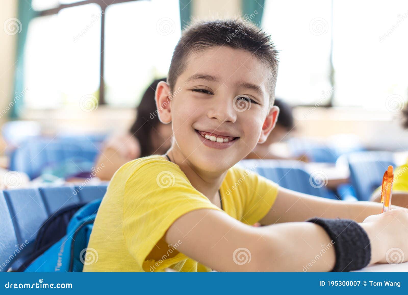 Happy Little Boy Studying in the Classroom Stock Image - Image of study ...