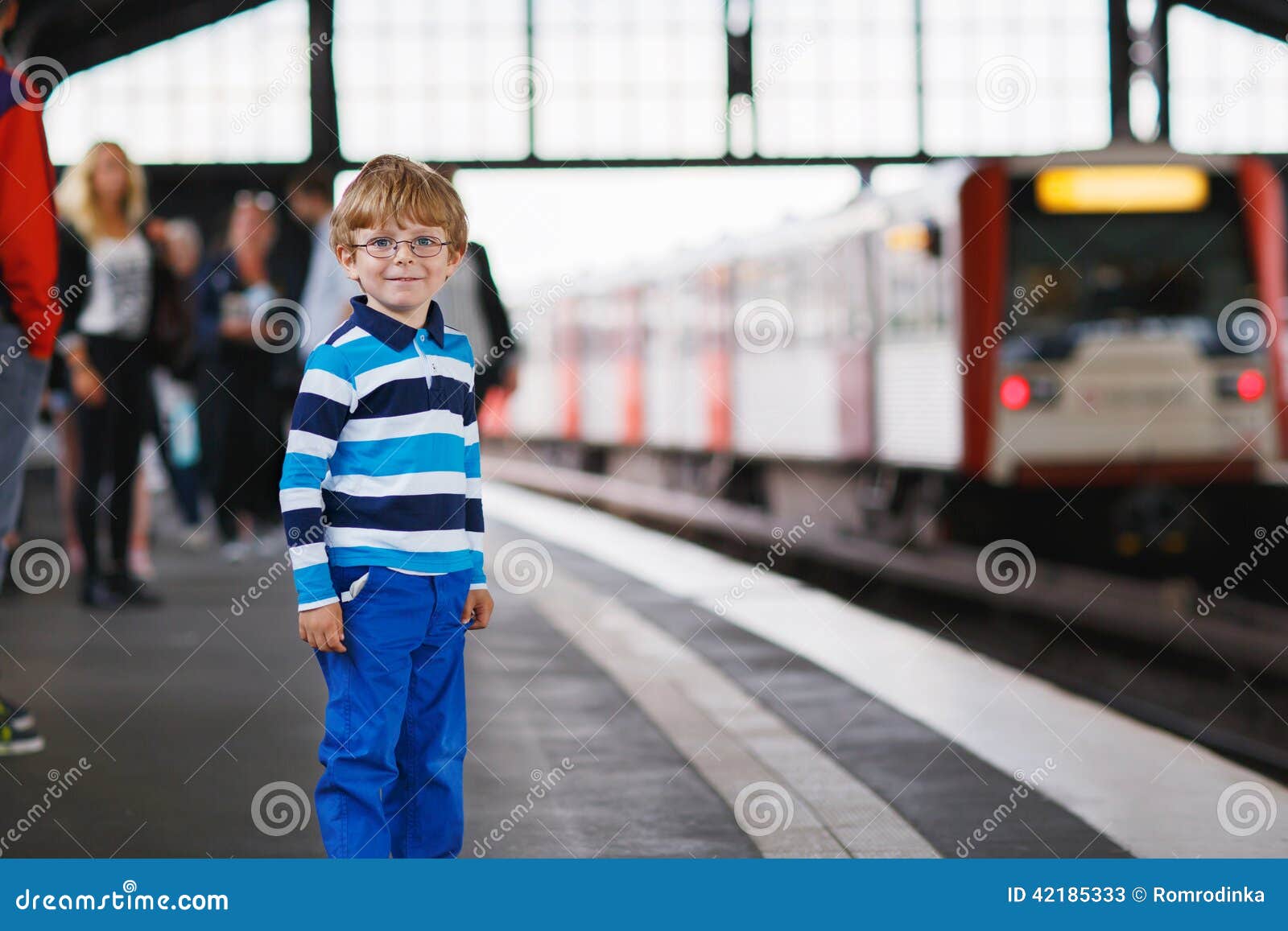 Happy Little Boy in a Subway Station. Stock Image - Image of station ...