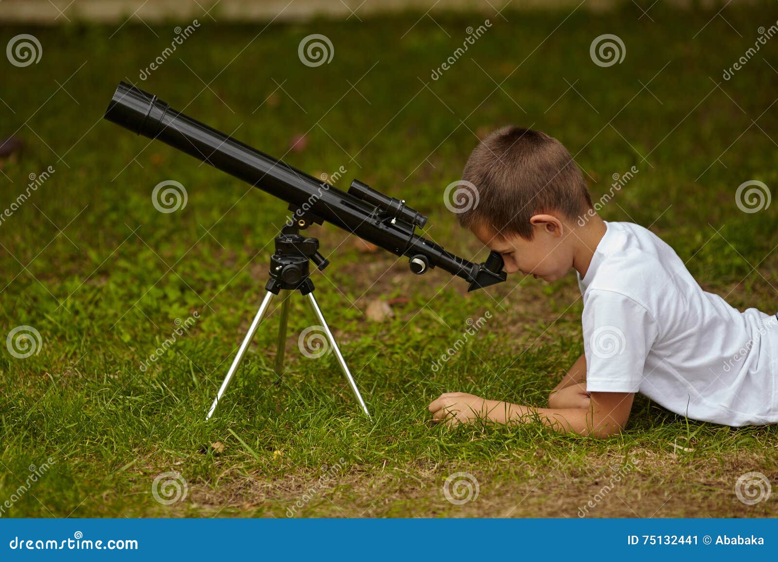 Happy Little Boy with Telescope Stock Image - Image of teenage, genius ...
