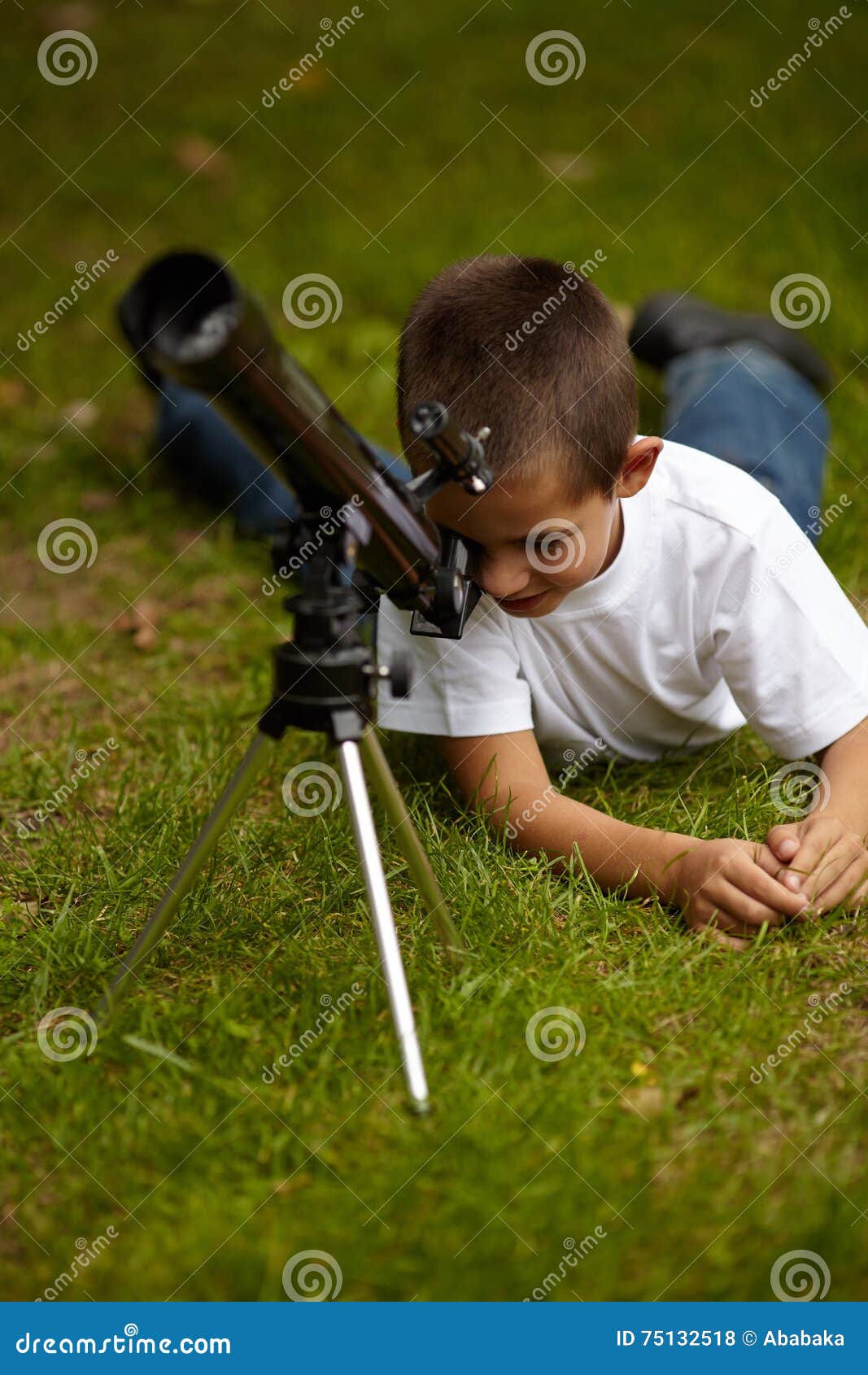 Happy Little Boy with Telescope Stock Photo - Image of education, small ...