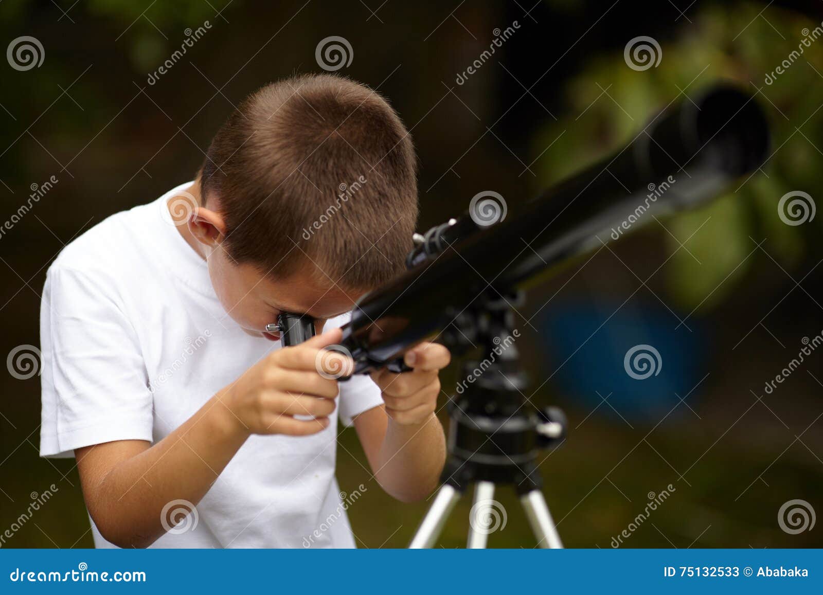 Happy Little Boy with Telescope Stock Image - Image of eyepiece, nature ...
