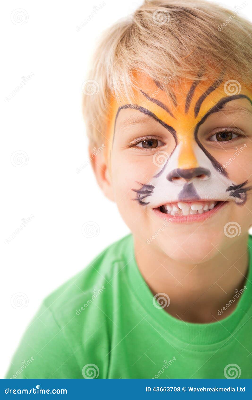 Happy Little Boy in Tiger Face Paint Stock Photo - Image of party ...
