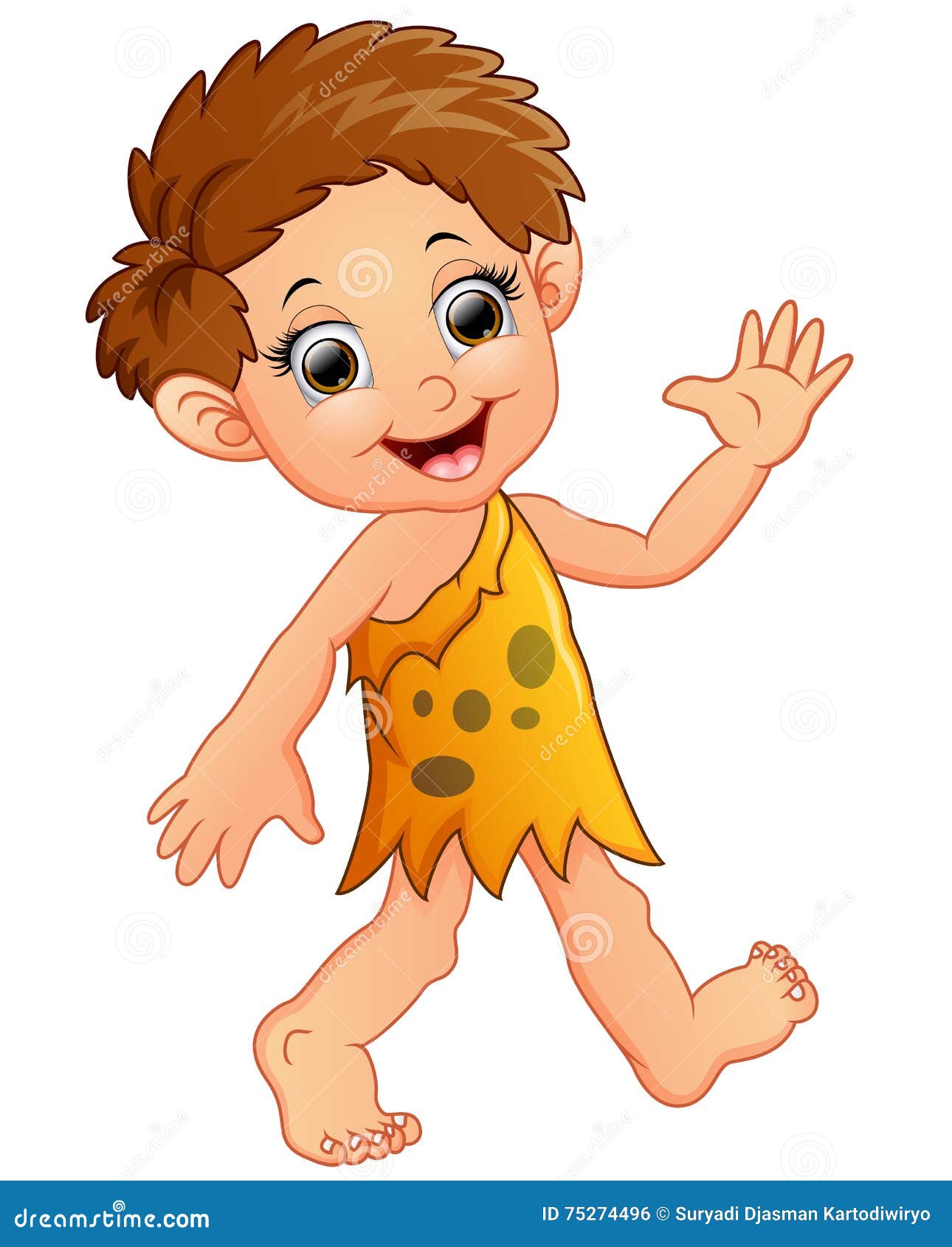 Happy Little Cavemen Cartoon Presenting Stock Vector - Illustration of ...