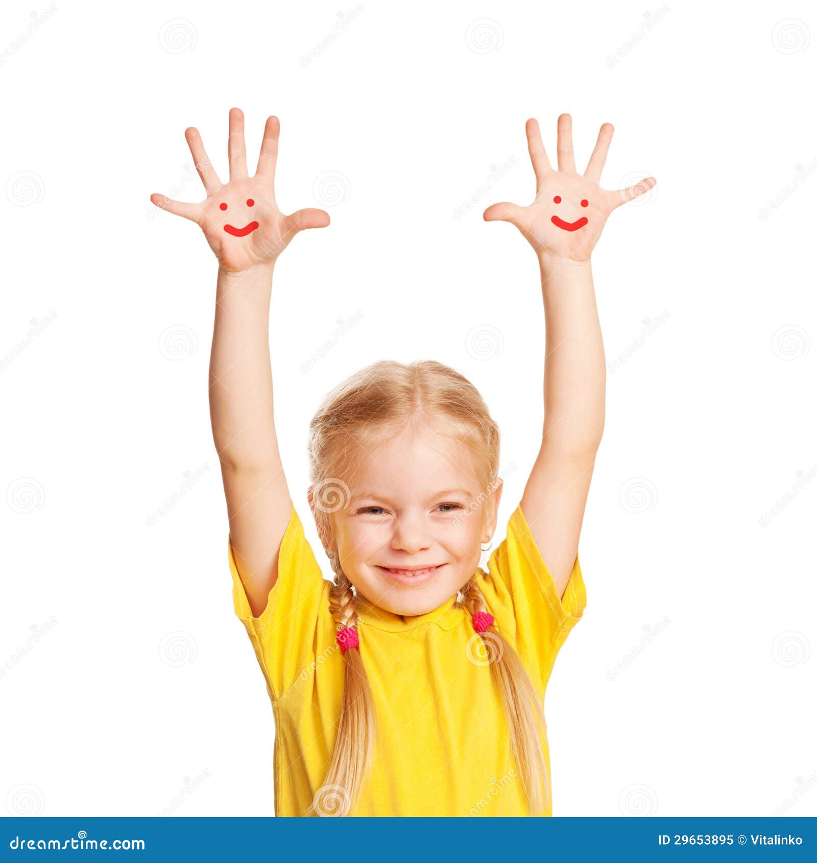 Happy Little Child With Smiley Faces Painted On His Palms. Royalty-Free ...