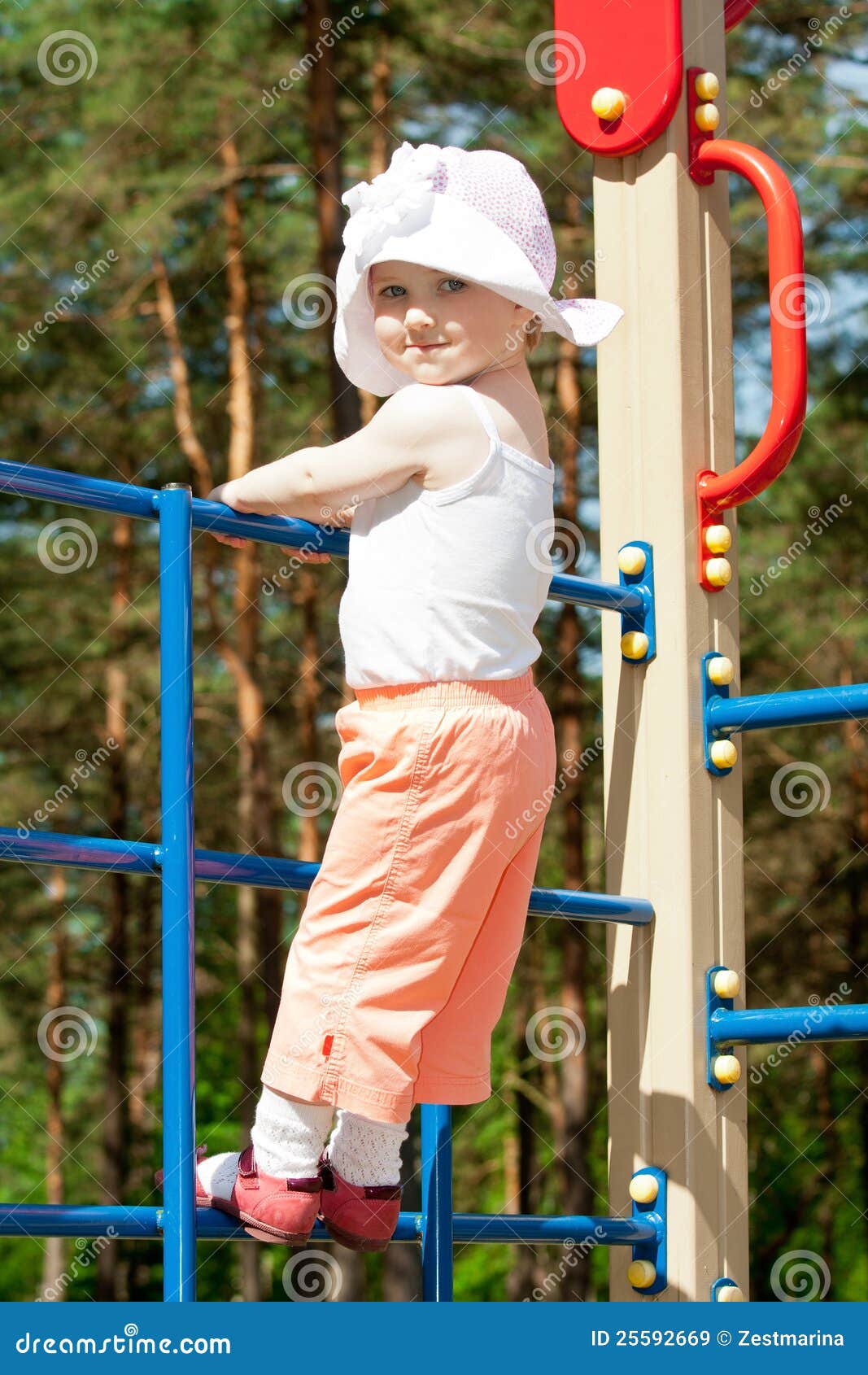 Happy Little Child on Top of a High Ladder Stock Image - Image of climb ...