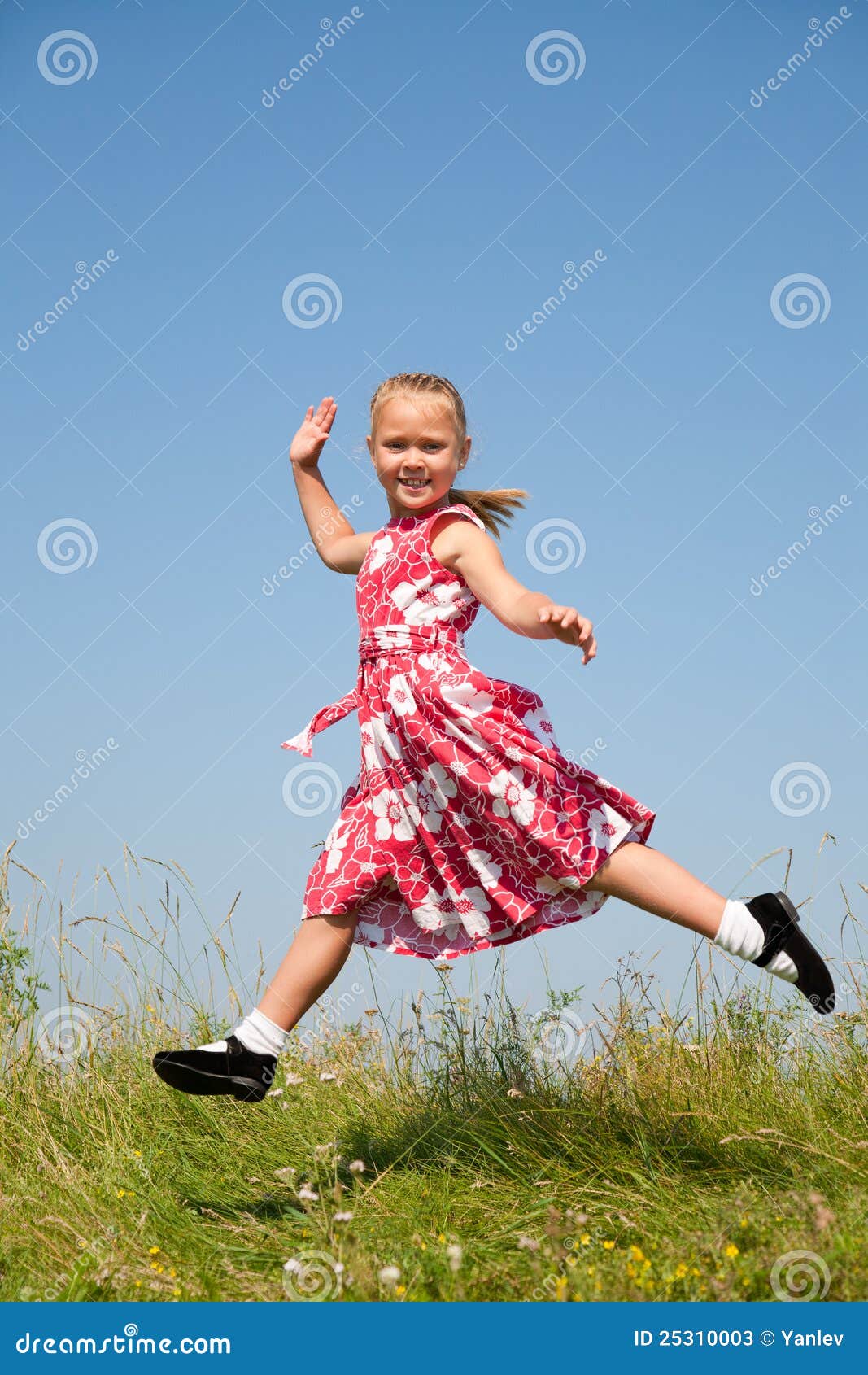 Happy little girl stock image. Image of meadow, dance - 25310003