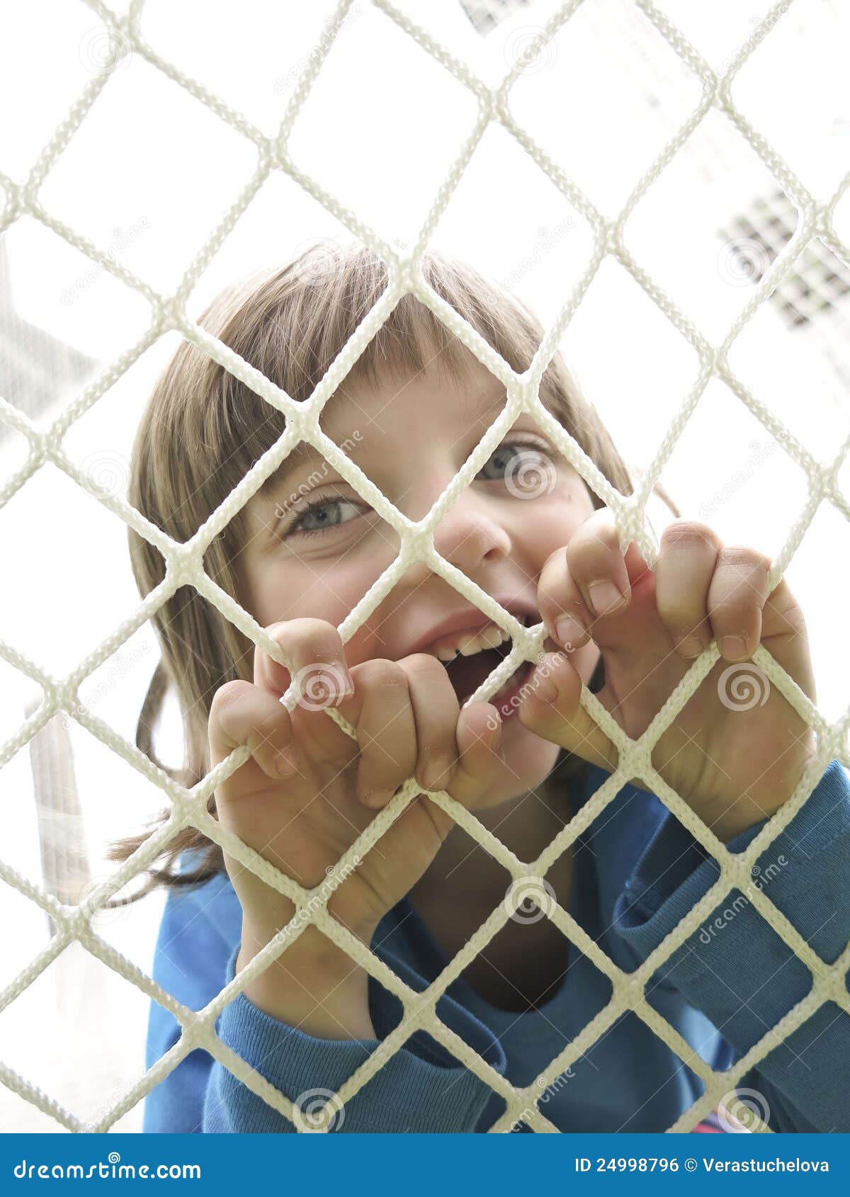 Happy Little Girl Climbing in a Net Stock Photo - Image of safety ...