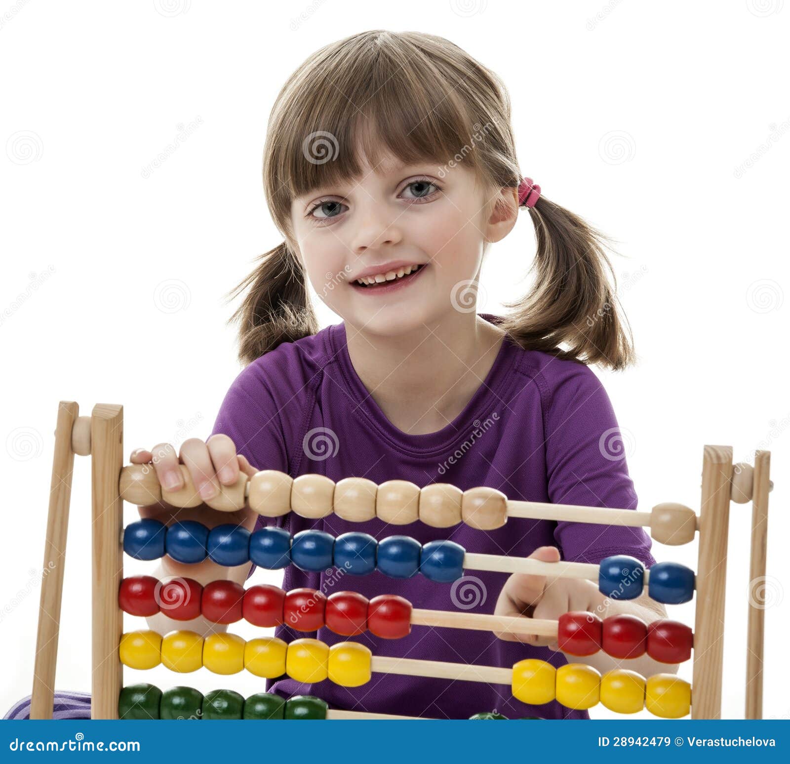 Happy Little Girl Counting with Abacus Stock Image - Image of childhood ...