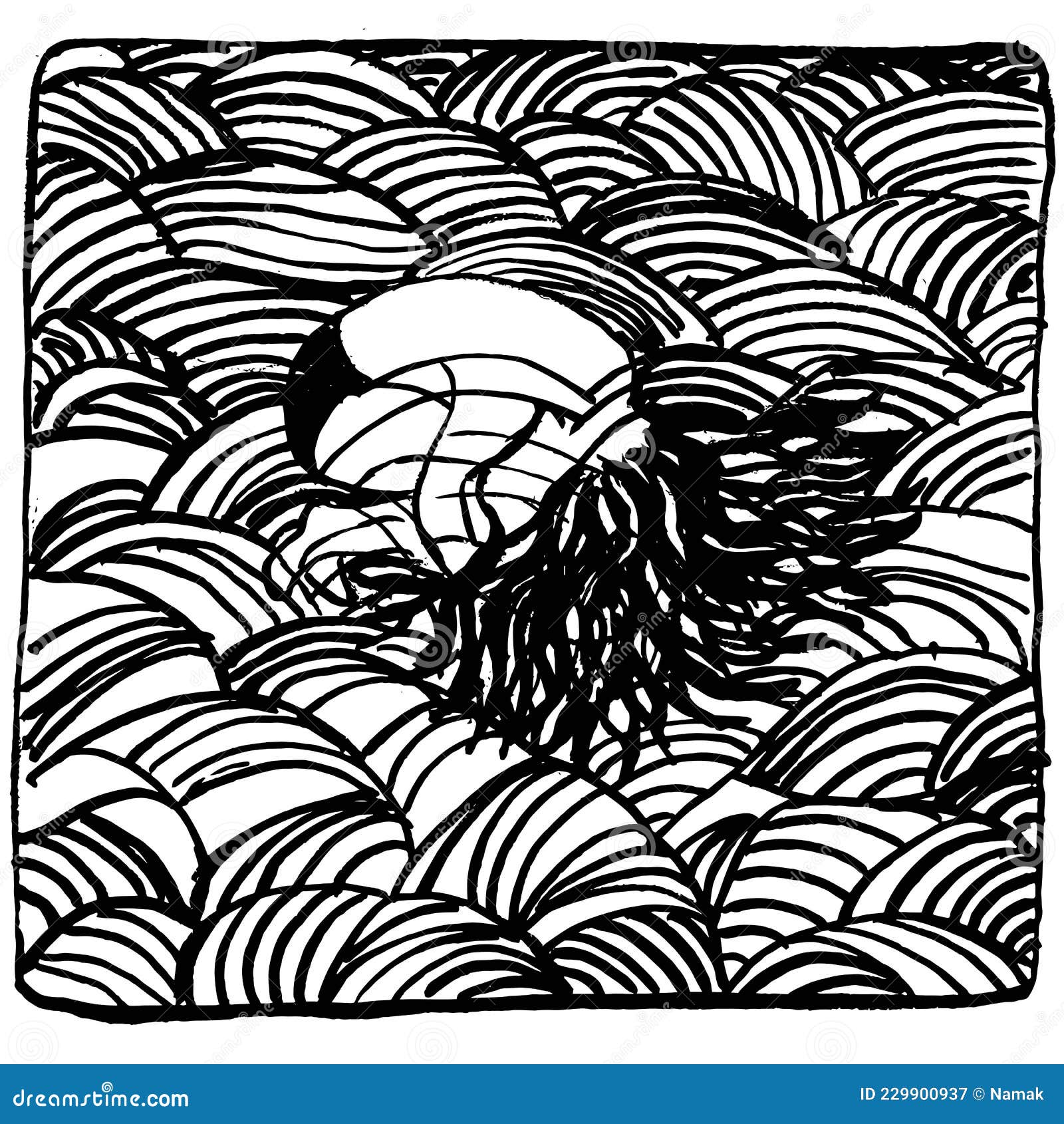 Happy Little Girl Dives into the Water and Makes a Float, Hand Drawing ...