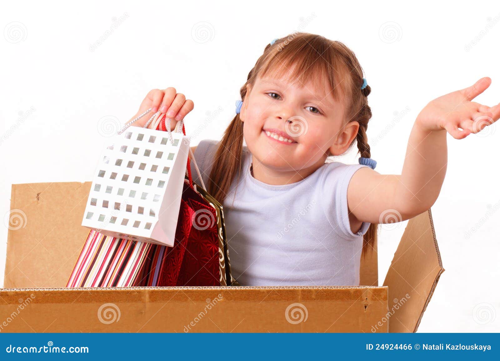 Happy Little Girl with a Good Purchase Stock Photo - Image of ...