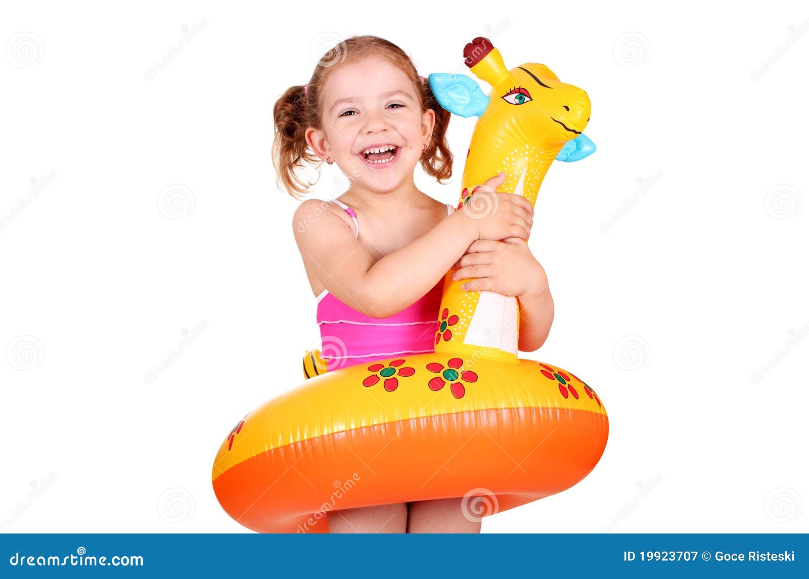 Happy Little Girl with Inflatable Rubber Stock Image - Image of ...