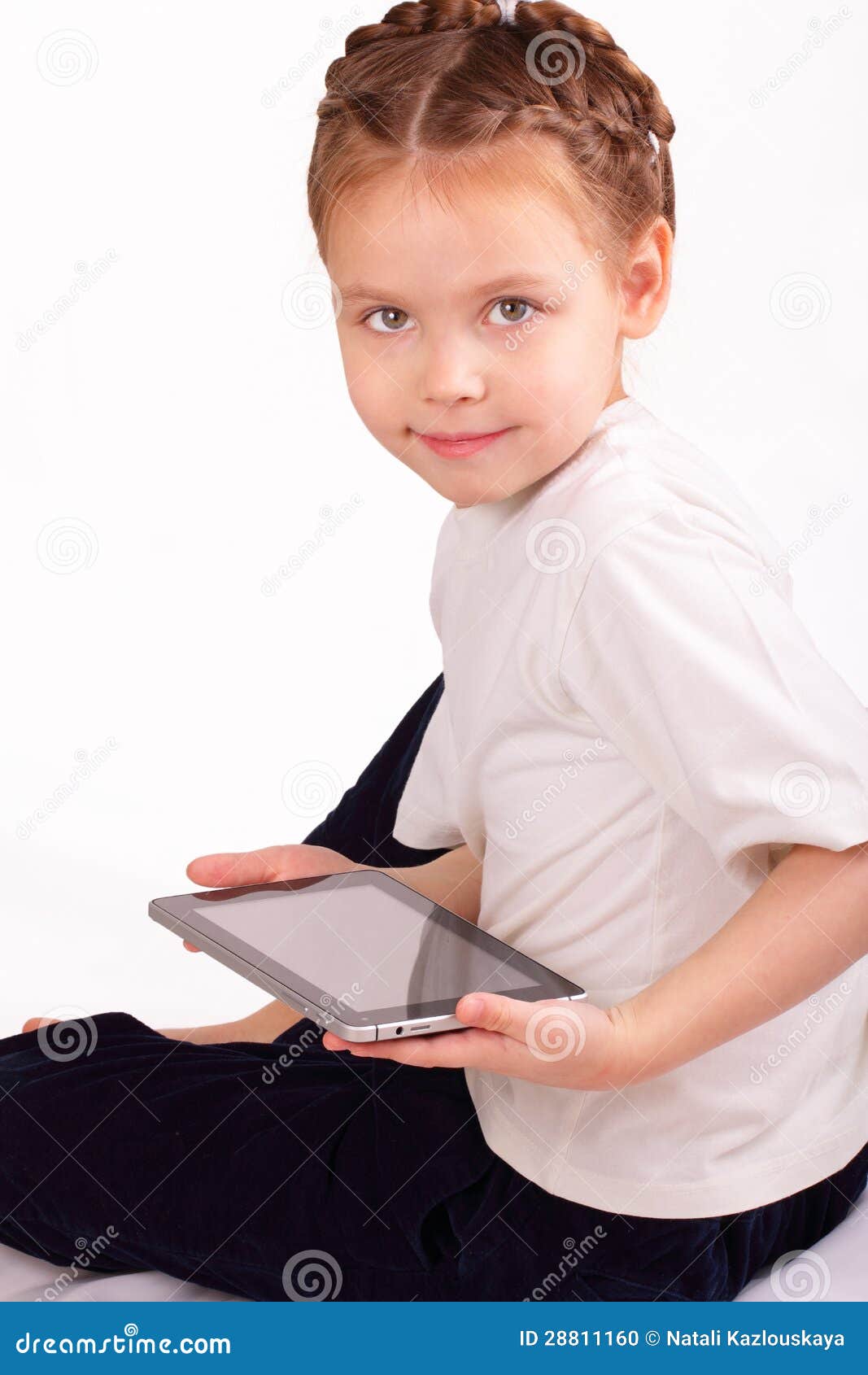 Happy Little Girl with Ipad Stock Photo - Image of charm, game: 28811160