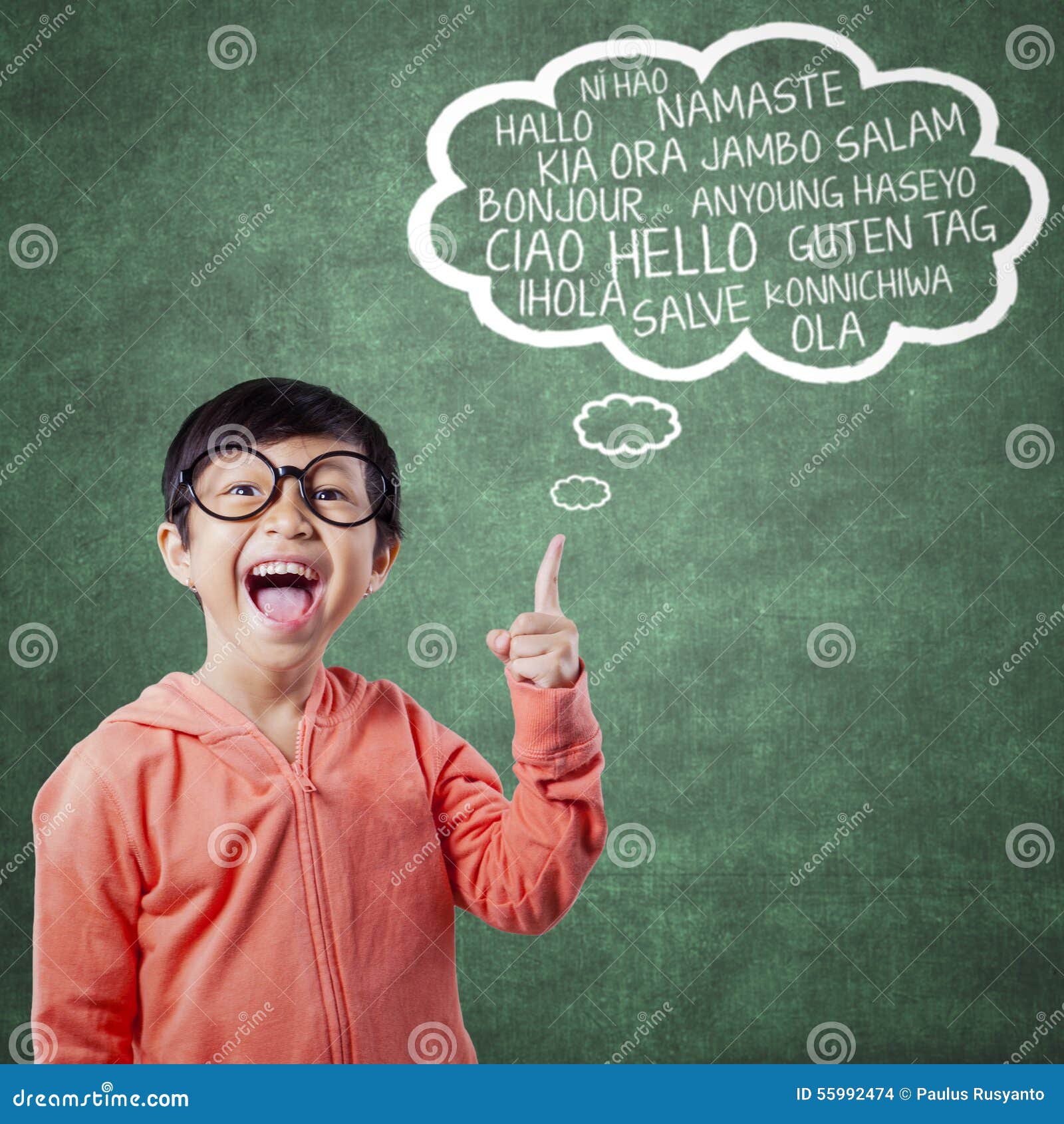 Happy Little Girl Learn Multi Language Stock Photo - Image of hello ...