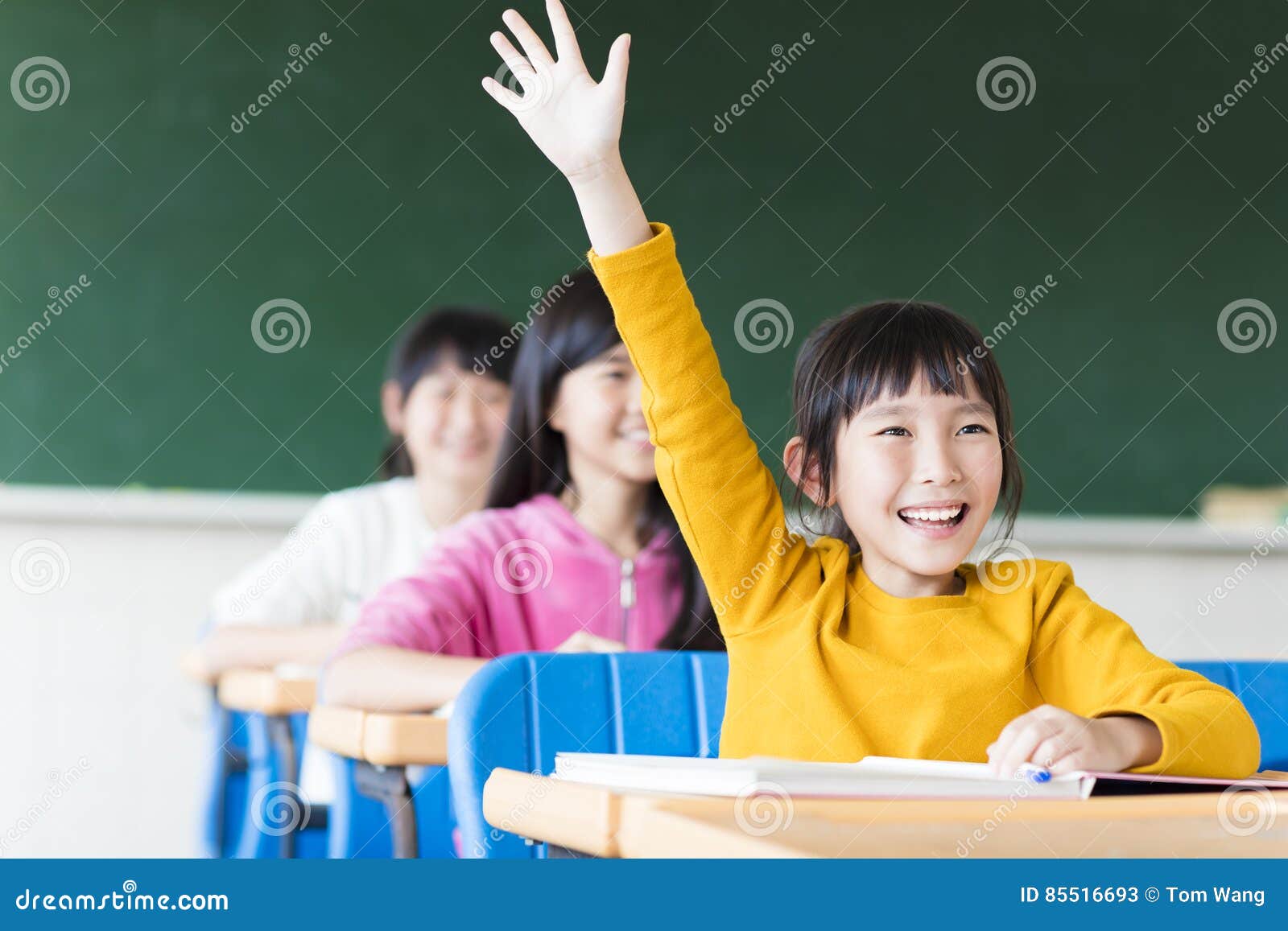Happy Little Girl Learning in the Classroom Stock Image - Image of hand ...