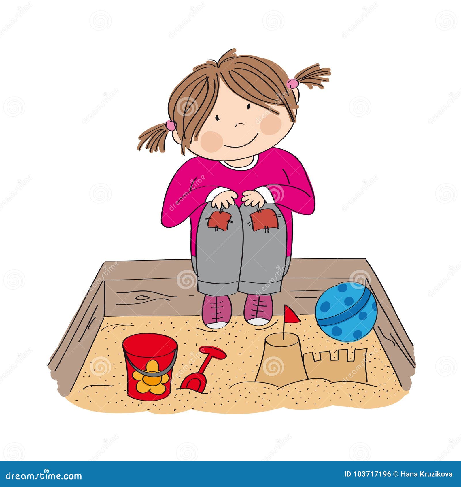 Happy Little Girl Playing On The Sandpit, Building Sand Castle Vector ... Happy Little Girl Playing On The Sandpit, Building Sand Castle Vector ...