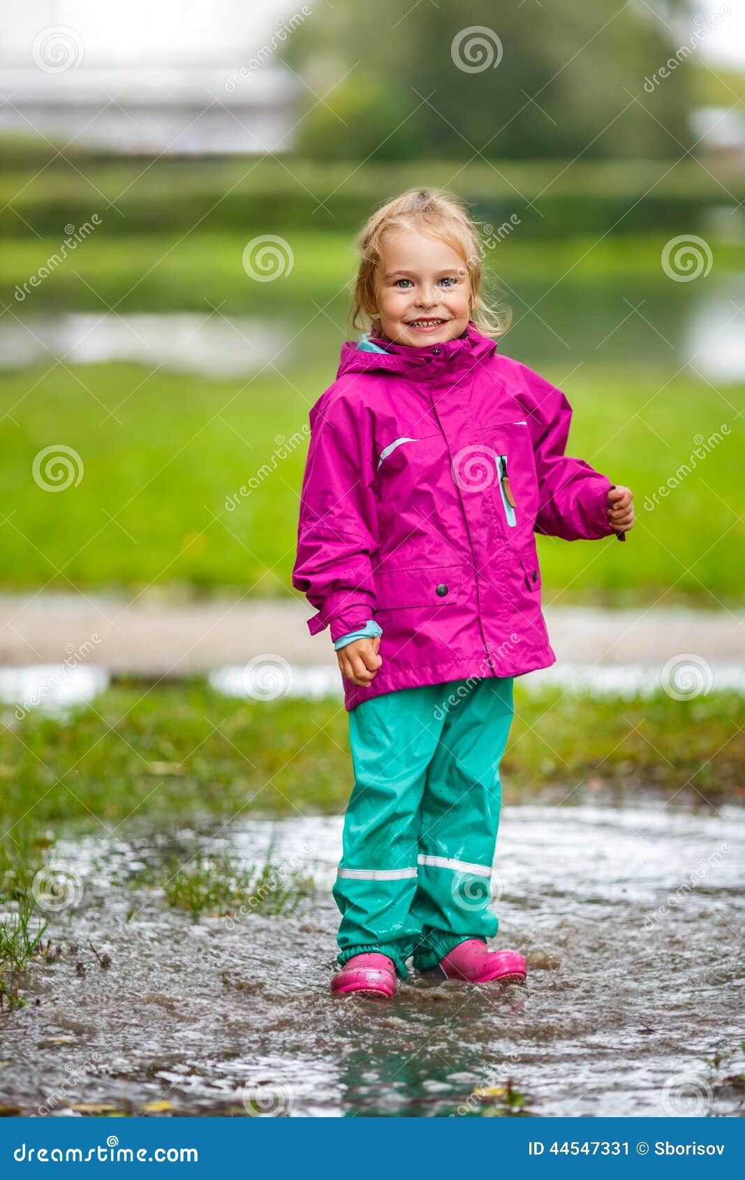 Happy Little Girl Plays in a Puddle Stock Image - Image of fall ...