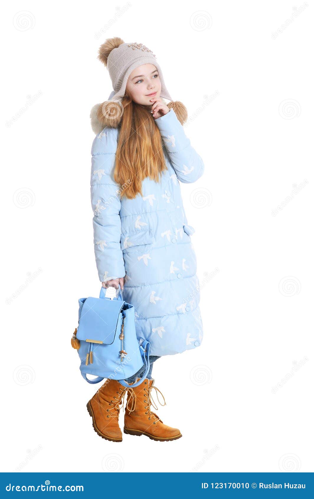 Happy Little Girl Posing with Backpack Stock Photo - Image of ...