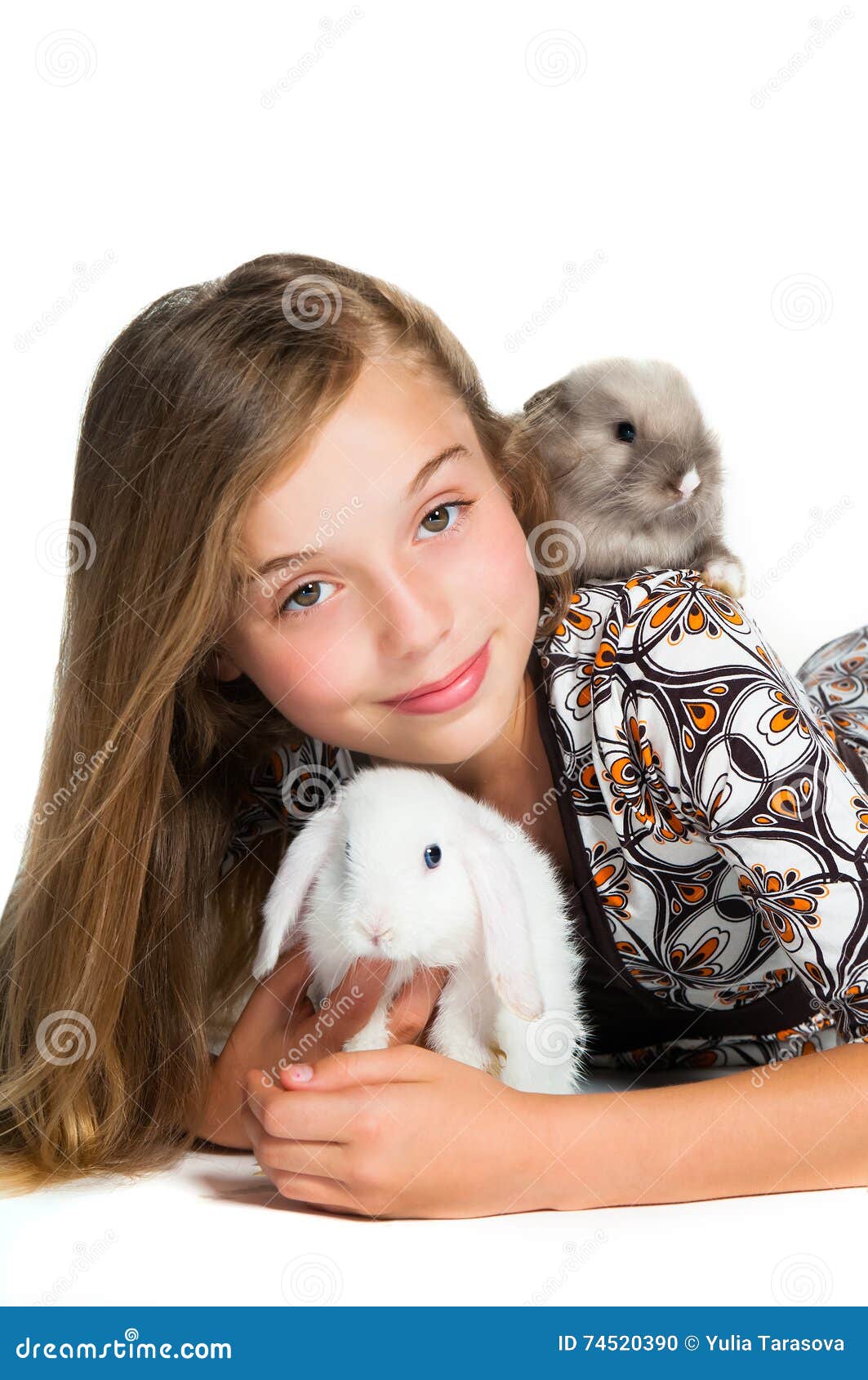 Happy Little Girl with Rabbit Stock Photo - Image of friendship ...