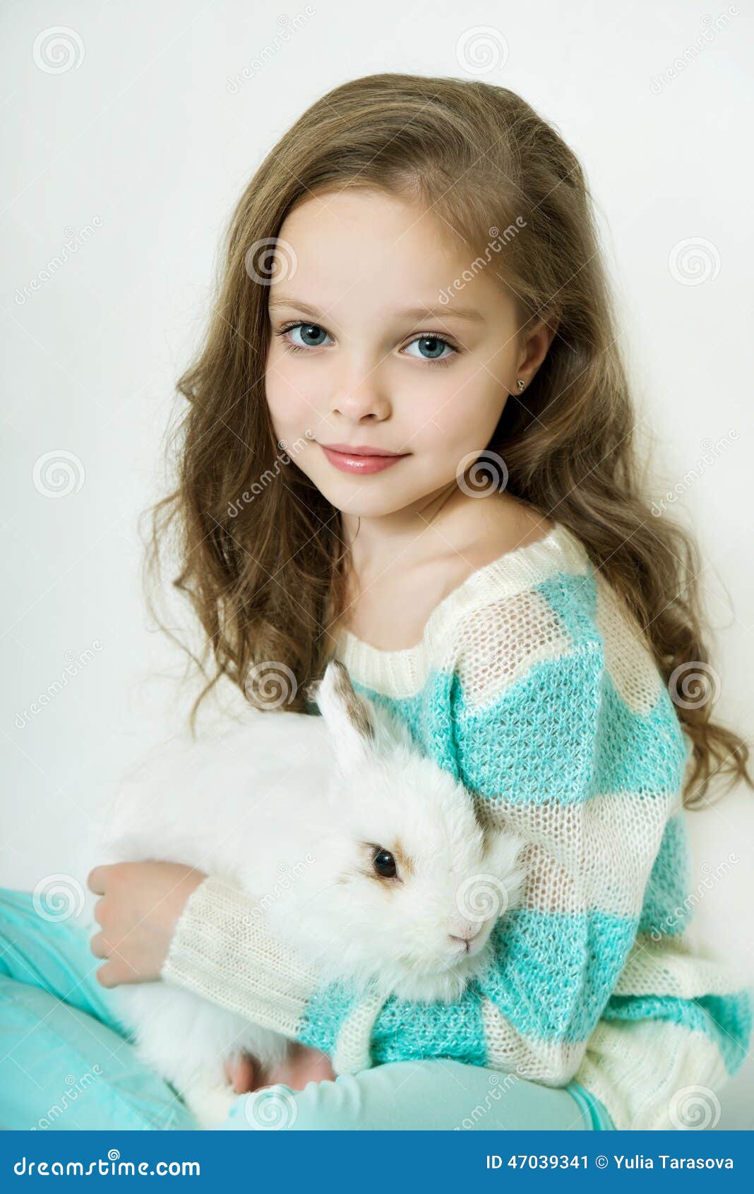 Happy Little Girl with Rabbit Stock Image - Image of head, attractive ...