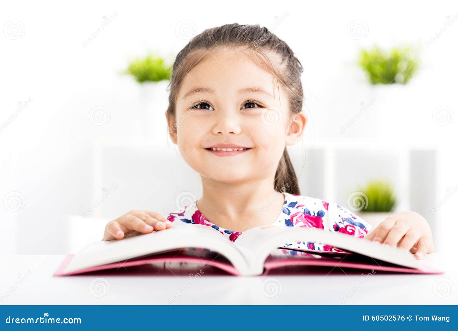 Happy Little Girl Reading Book Stock Photo - Image of girl, caucasian ...