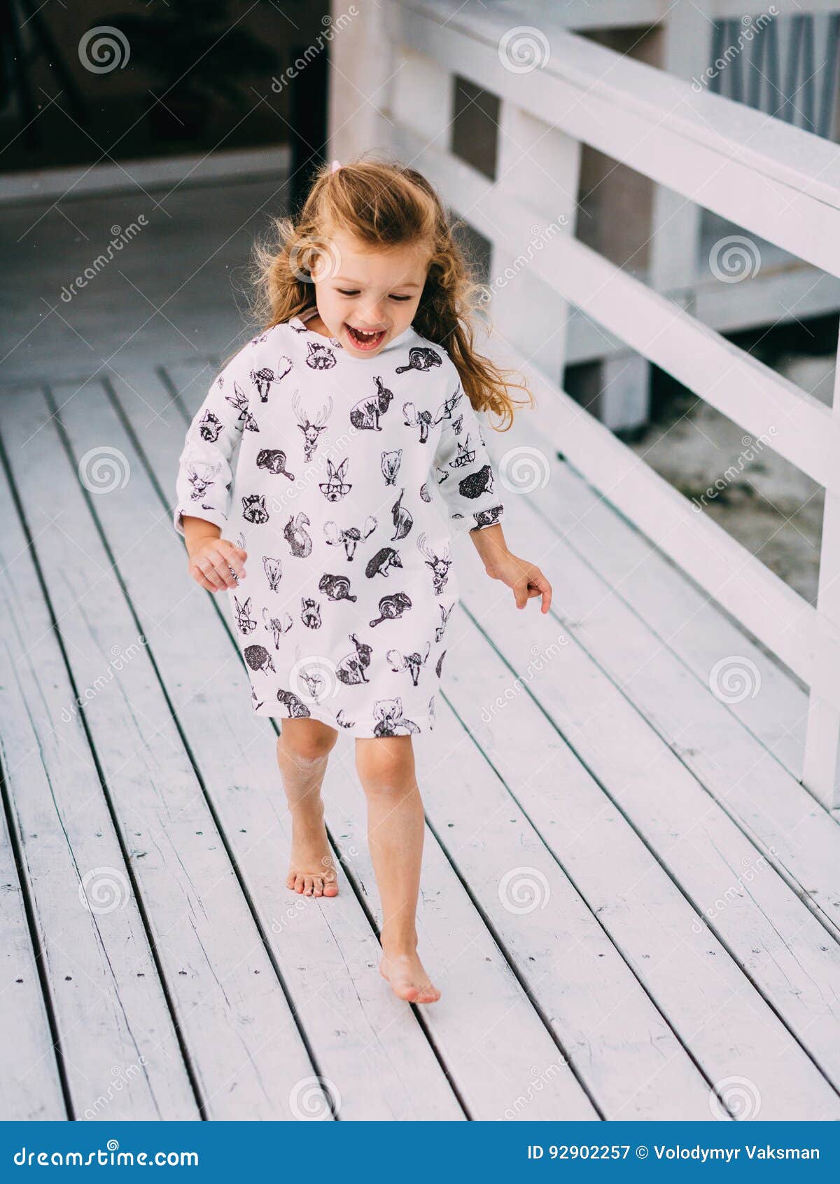 Happy Little Girl Running on a Beach Stock Image - Image of holiday ...