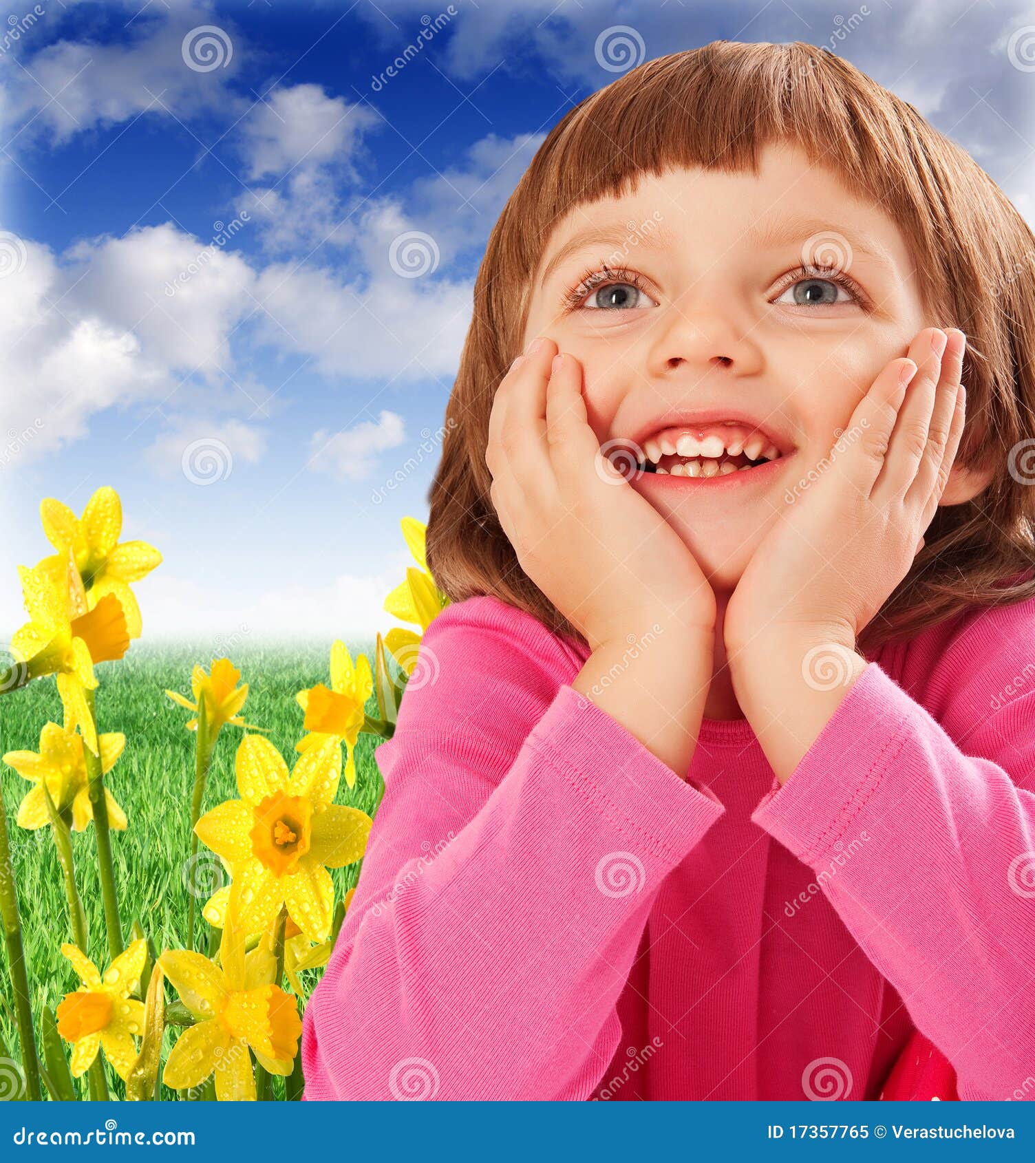 Happy Little Girl at Spring Garden Stock Image - Image of childhood ...