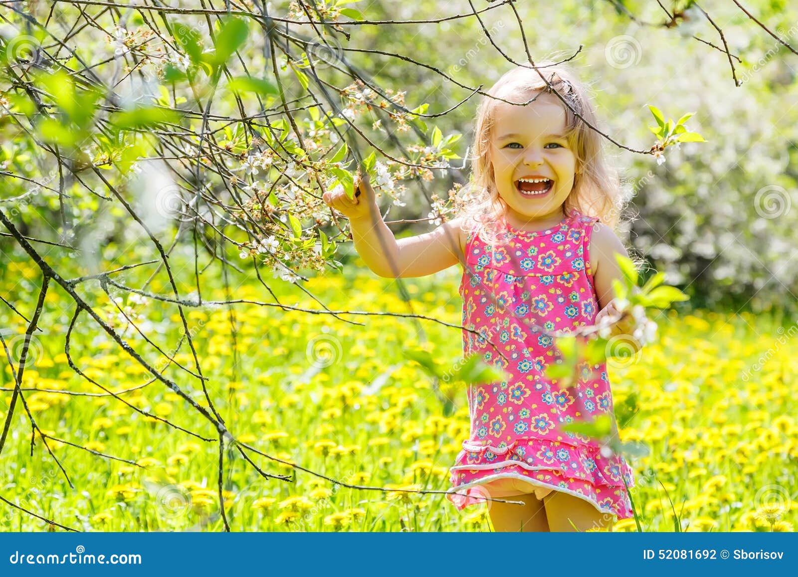 Happy Little Girl in Spring Sunny Park Stock Photo - Image of laughing ...