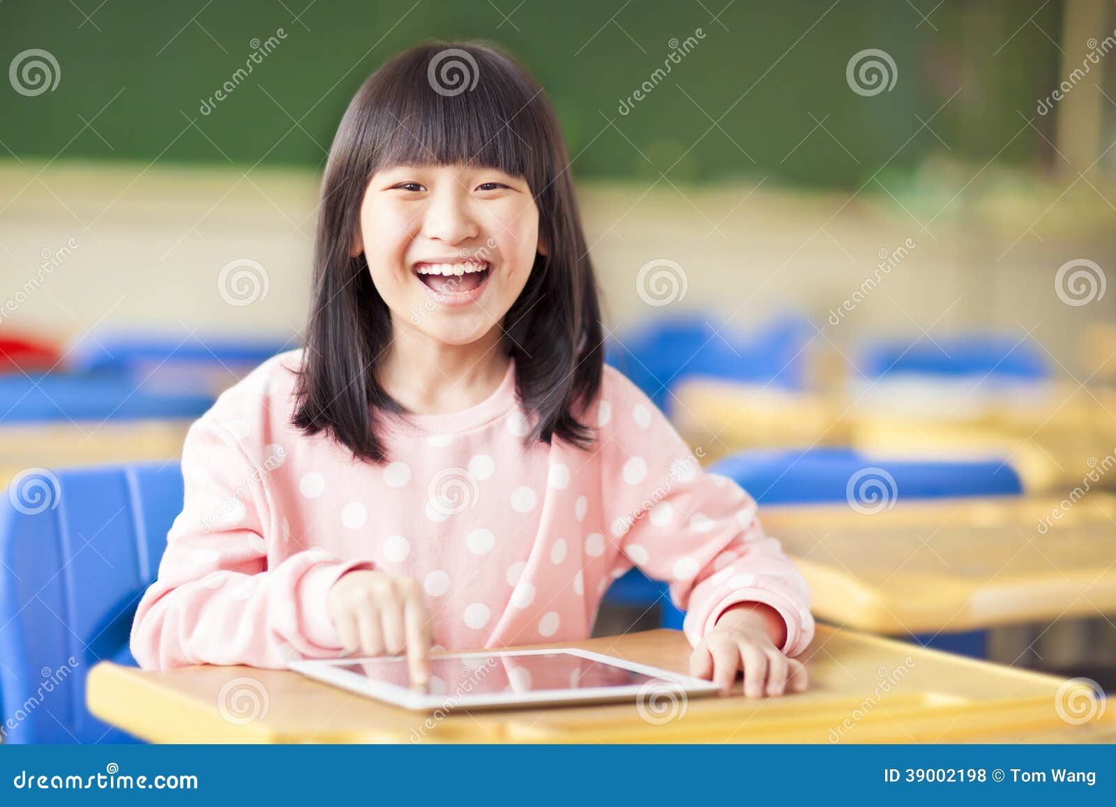 Happy Little Girl Using Tablet or Ipad Stock Photo - Image of computer ...