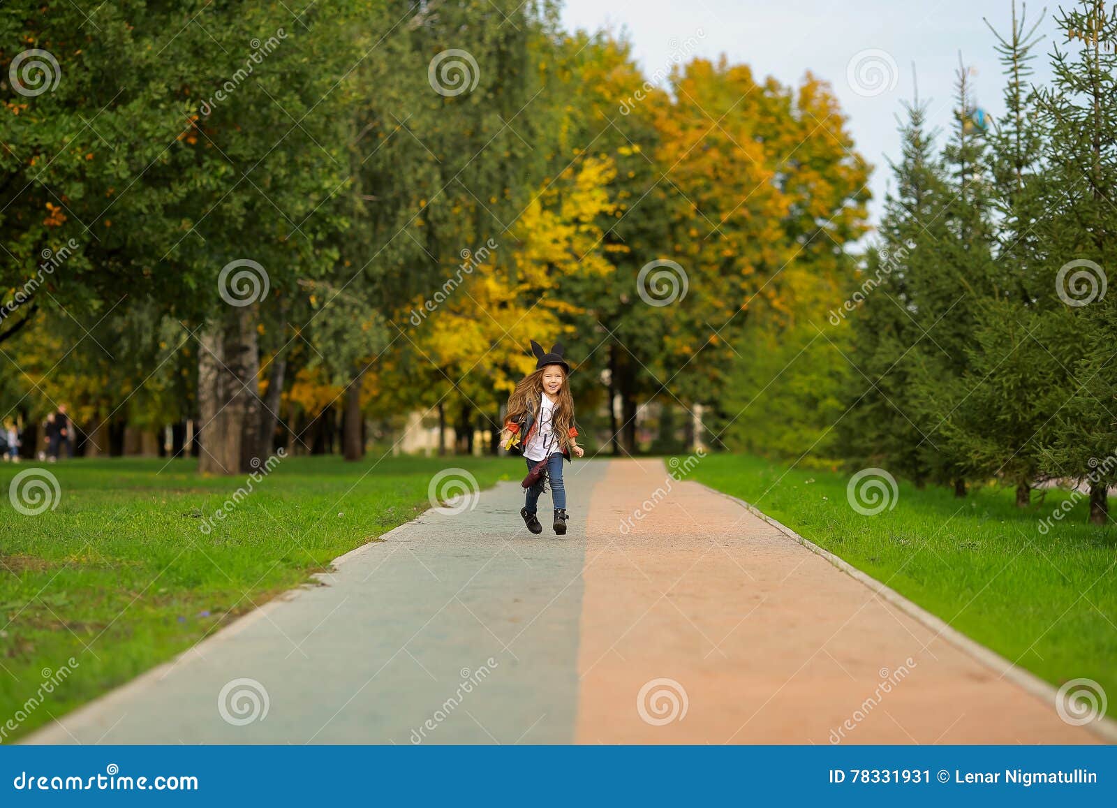 Happy Little Girl Walking in the Park. Stock Image - Image of childhood ...