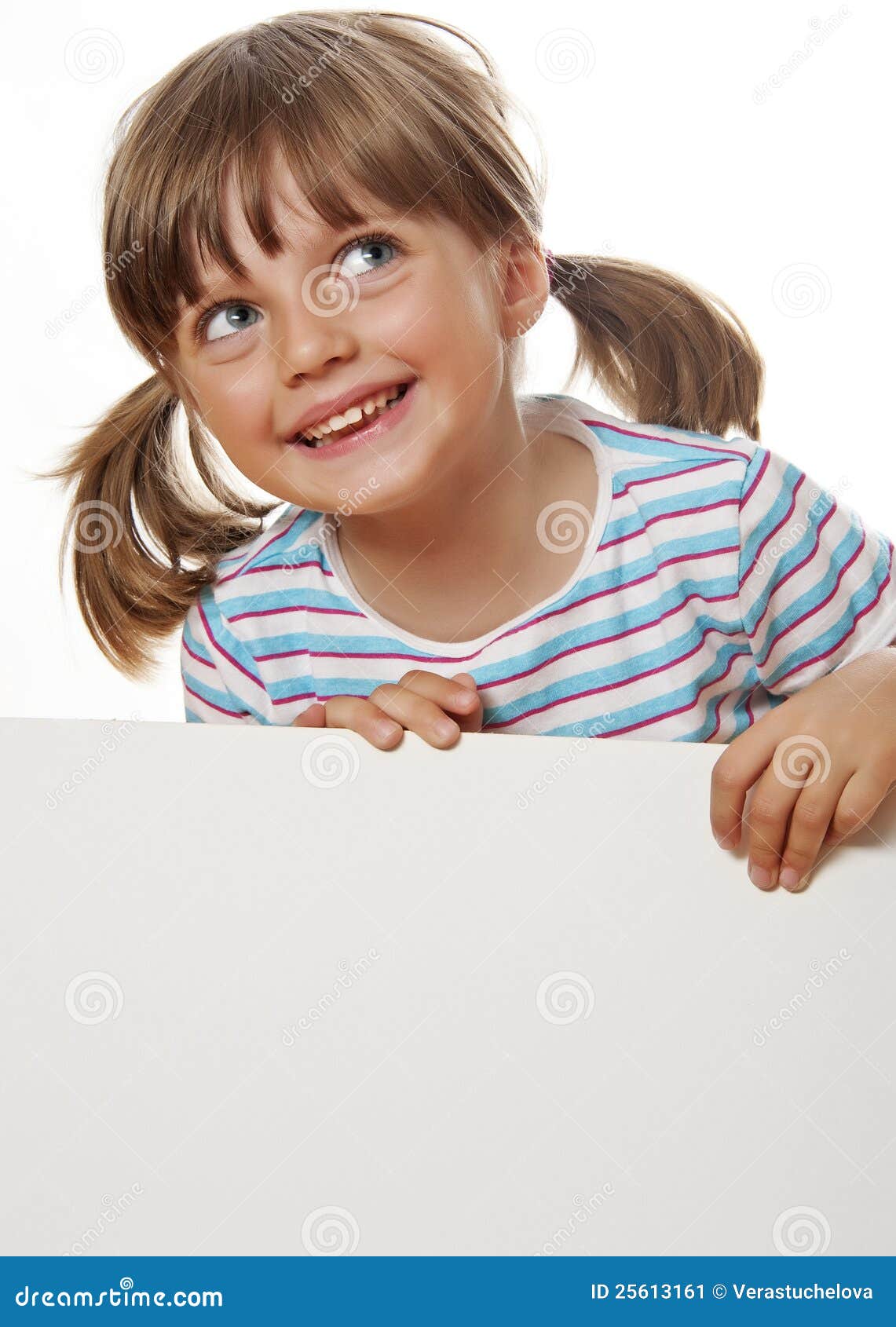 Happy Little Girl with White Blank Stock Image - Image of child ...
