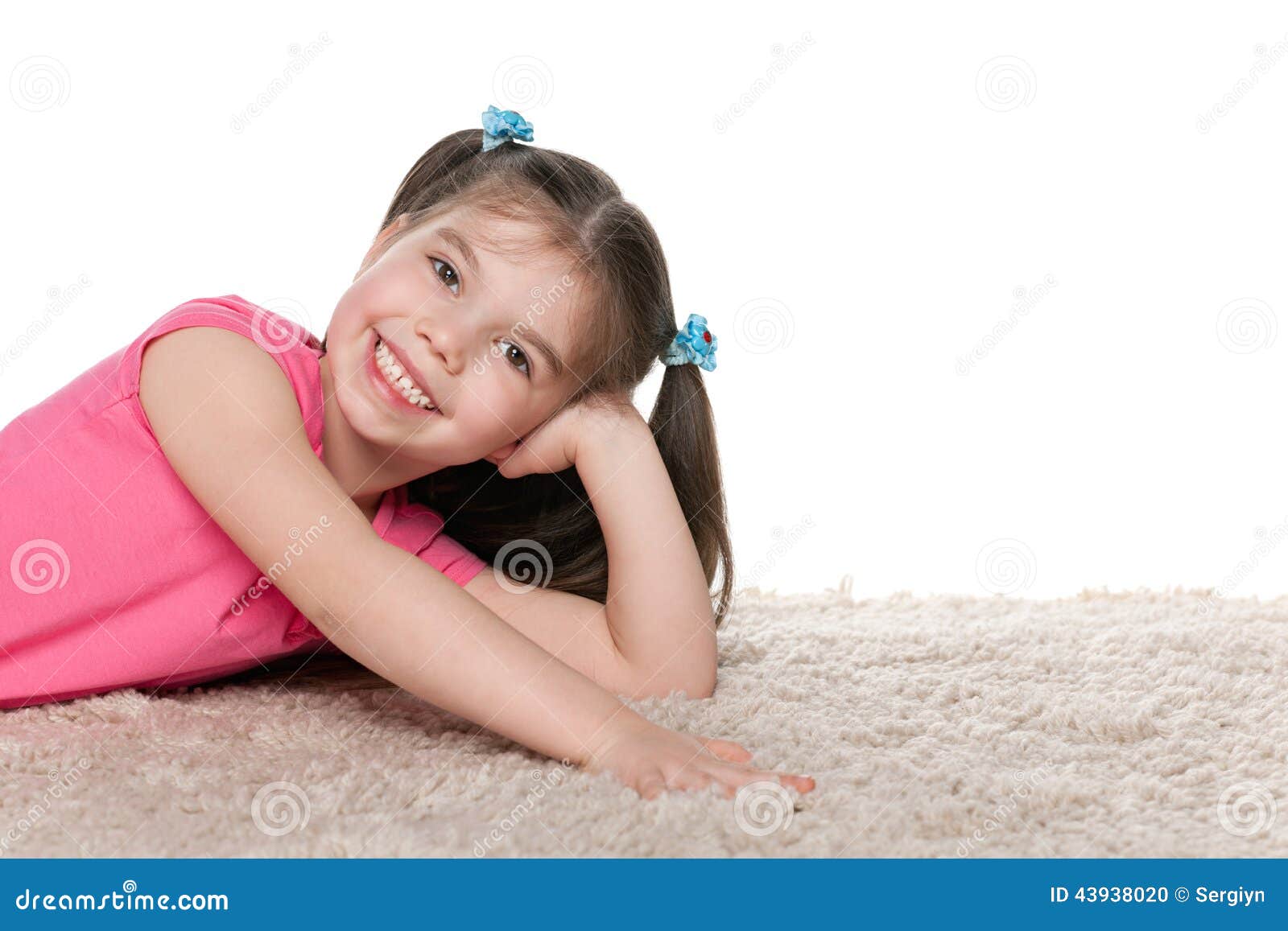 Happy Little Girl on the White Carpet Stock Photo - Image of laugh ...
