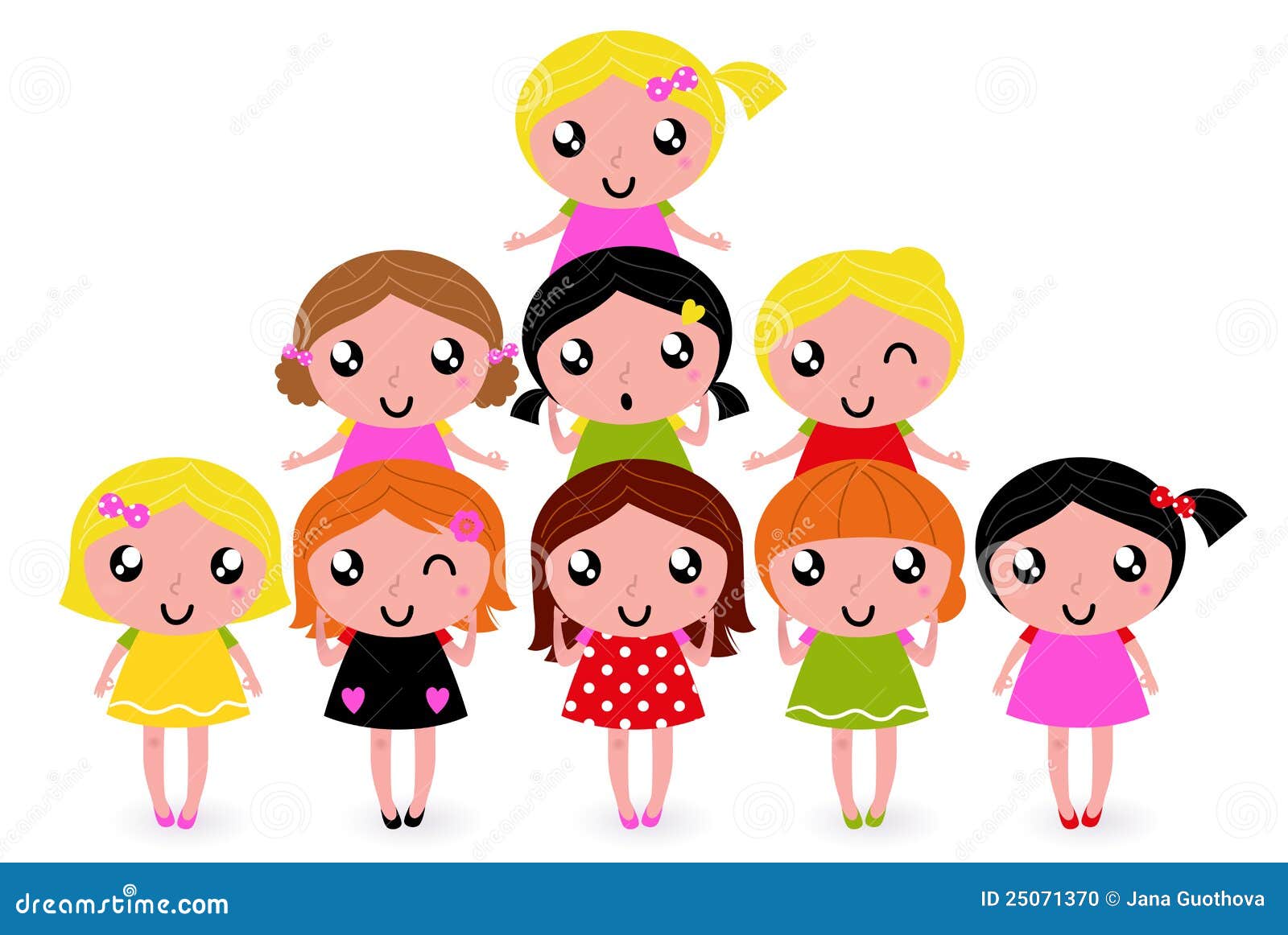 Happy little girls group stock vector. Illustration of design - 25071370