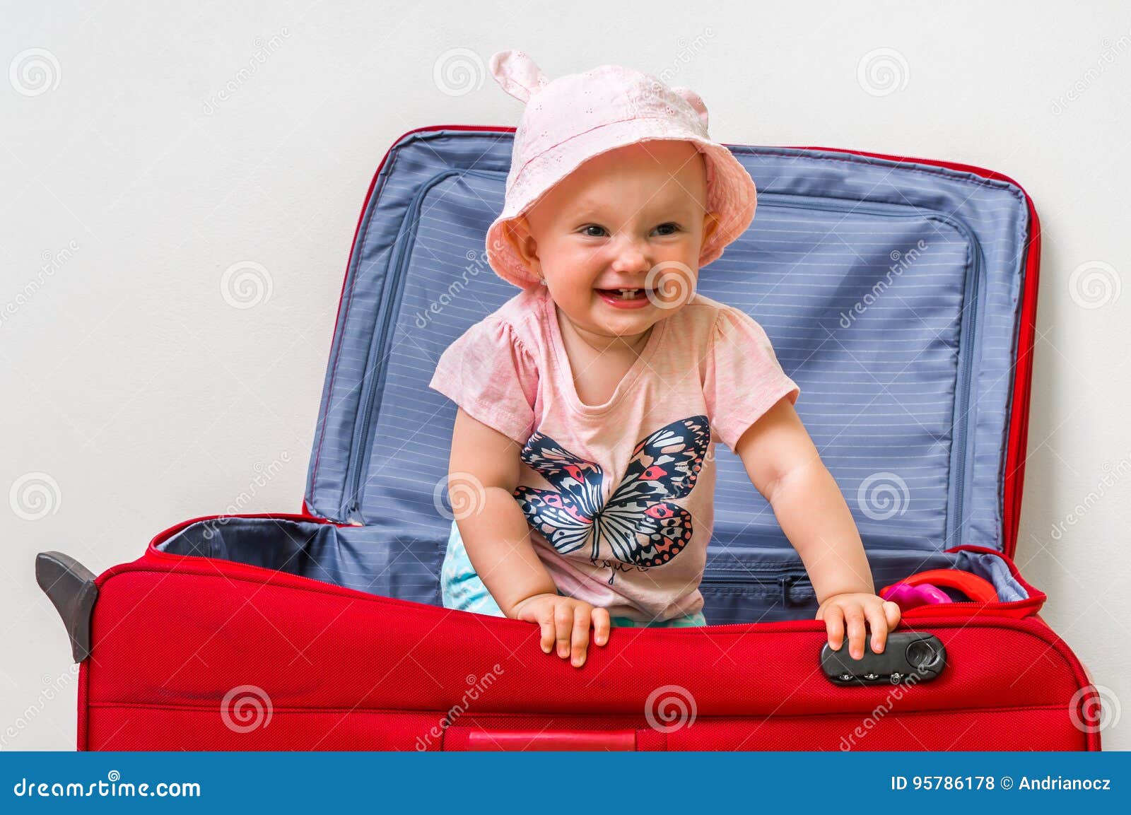 Happy Little Kid Inside Suitcase Stock Photo - Image of cruise, open ...