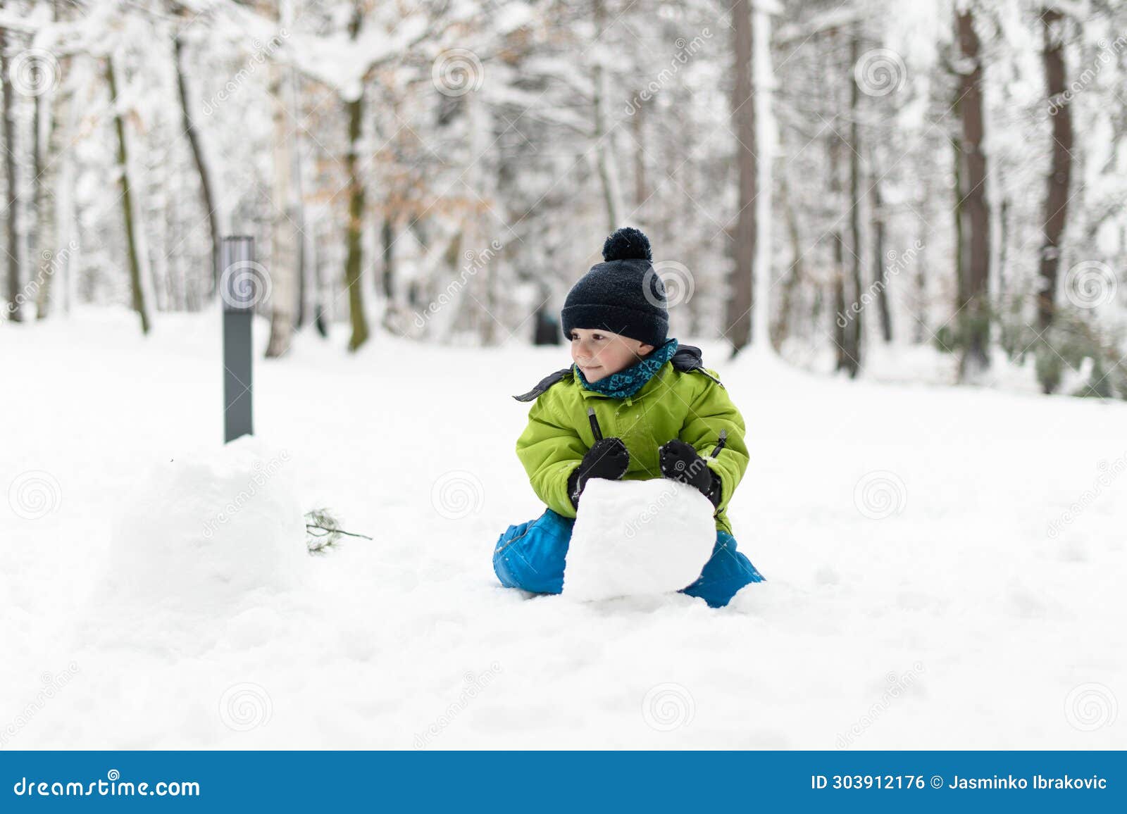Happy Little Kid is Playing in Snow Stock Photo - Image of holiday ...