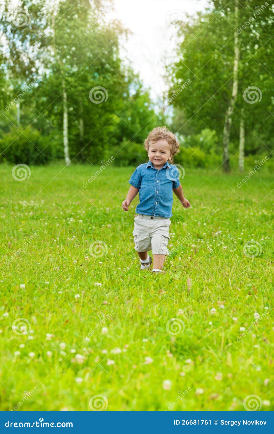Happy Little Kid Running in Park Stock Image - Image of people, blond ...