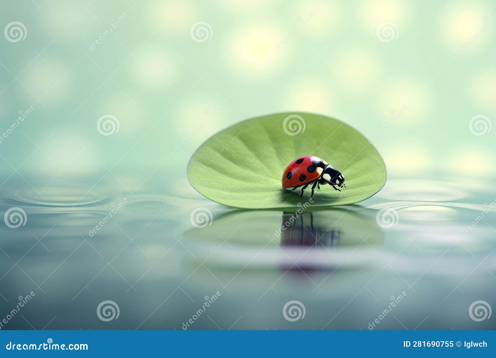 Happy Little Ladybug Crawling on a Green Leaf, Generative AI Content ...