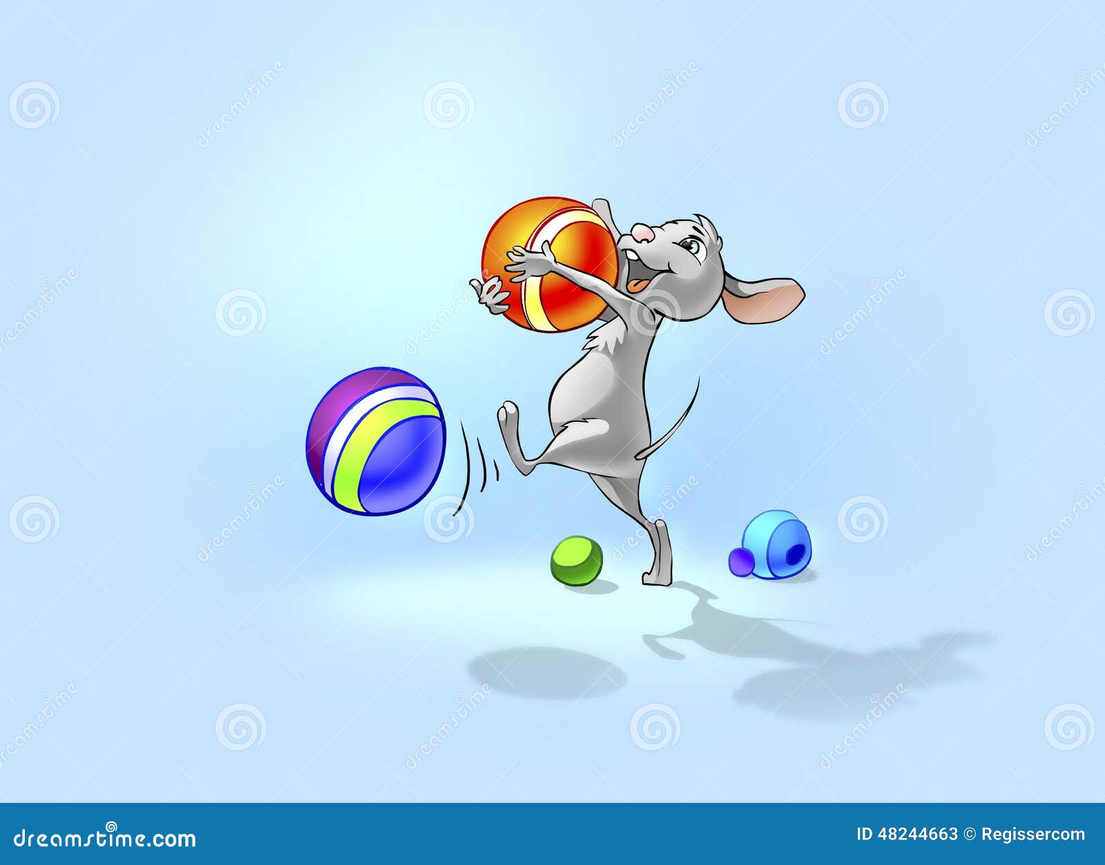 Happy Little Mouse Playing with Balls. Stock Illustration ...