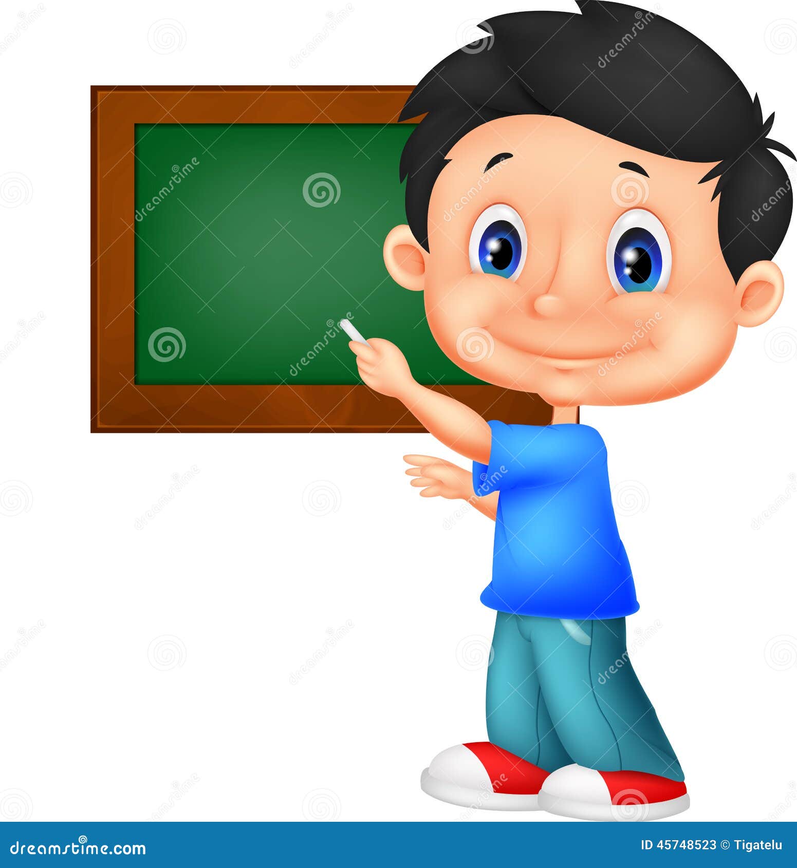 Happy Little School Boy Writing on the Blackboard Stock Vector ...