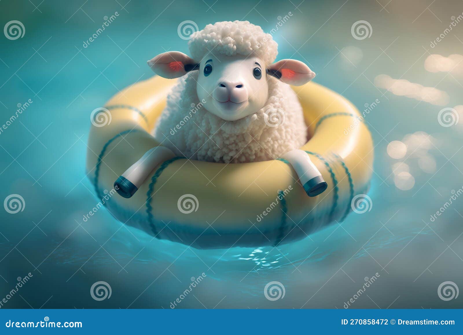 Happy Little Sheep Relaxing in a Yellow Pool Float in Blue Pool Stock Illustration ...