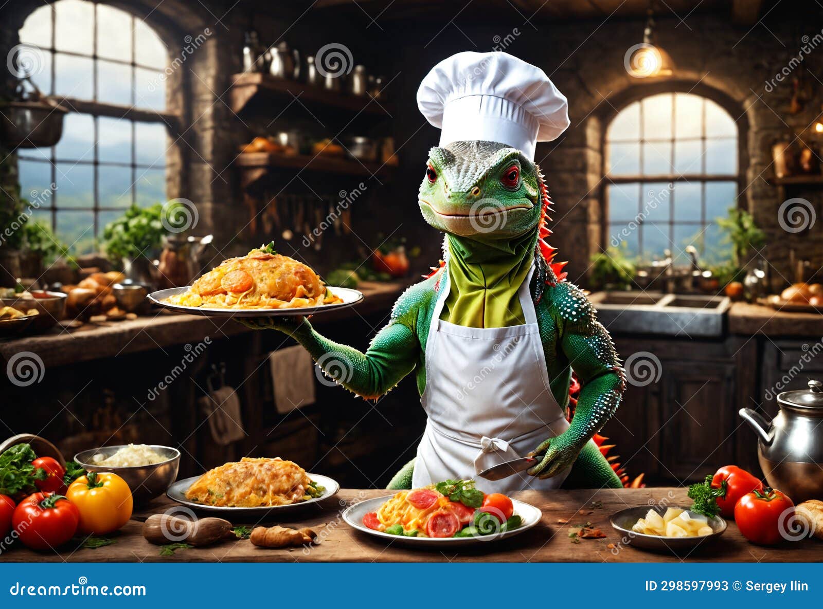 Happy Lizard in a Chef Hat Coocking Food. Generative AI Stock ...