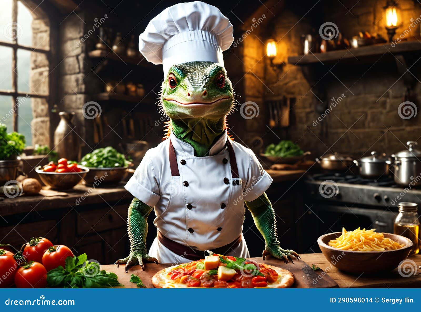 Happy Lizard in a Chef Hat Coocking Food. Generative AI Stock ...