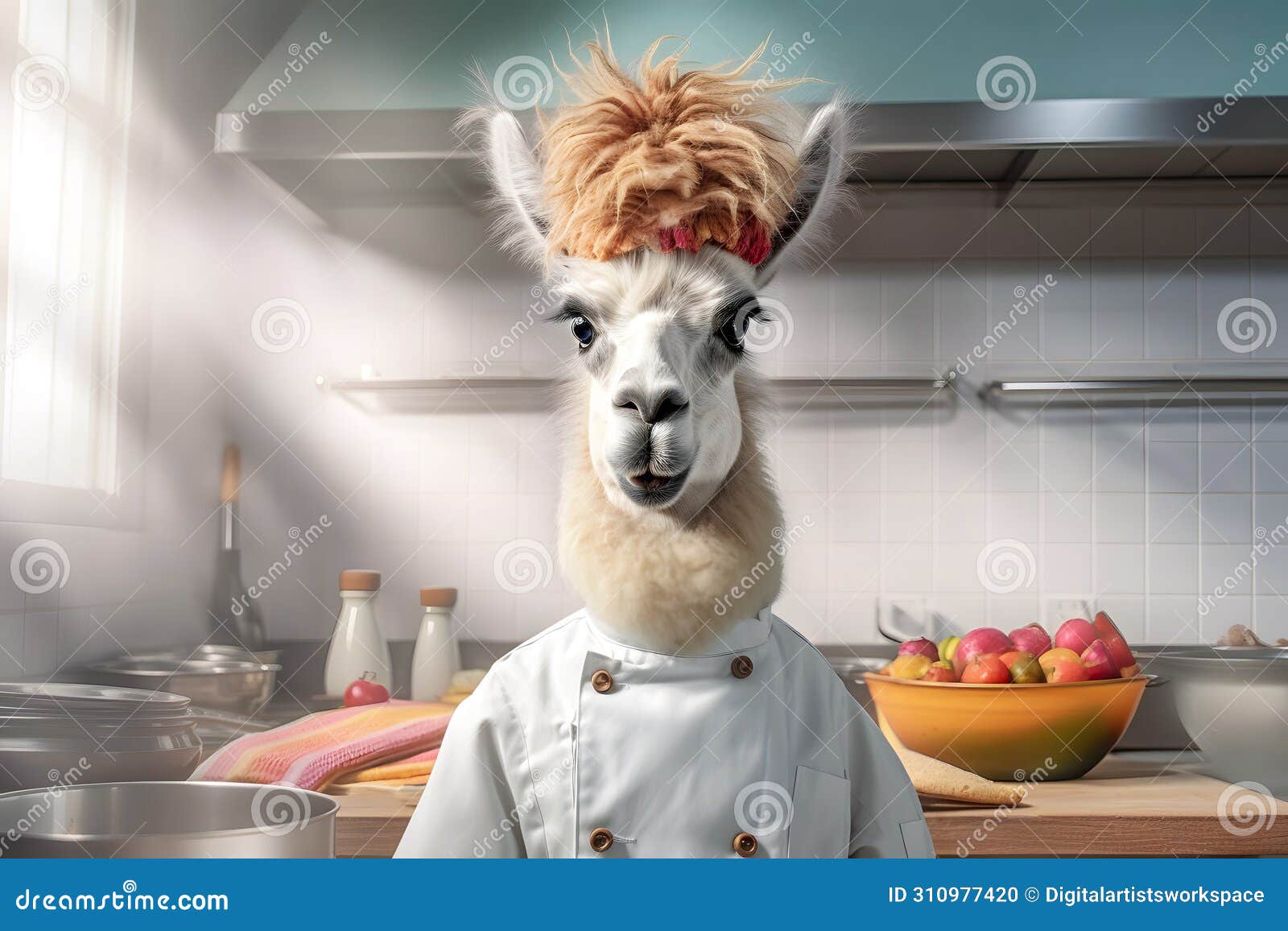 Happy Llama Chef Cooks Food in the Kitchen, Generative AI Stock ...