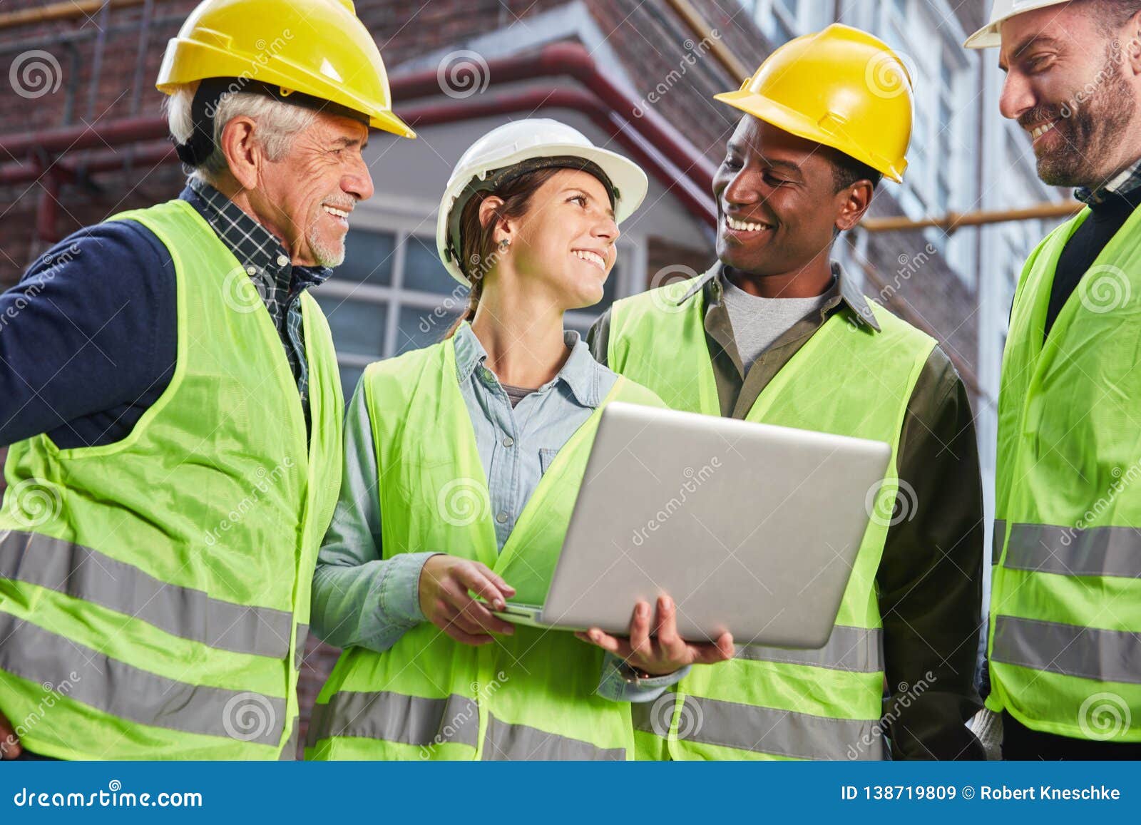 Happy Logistics Worker Team with Laptop Stock Image - Image of ...