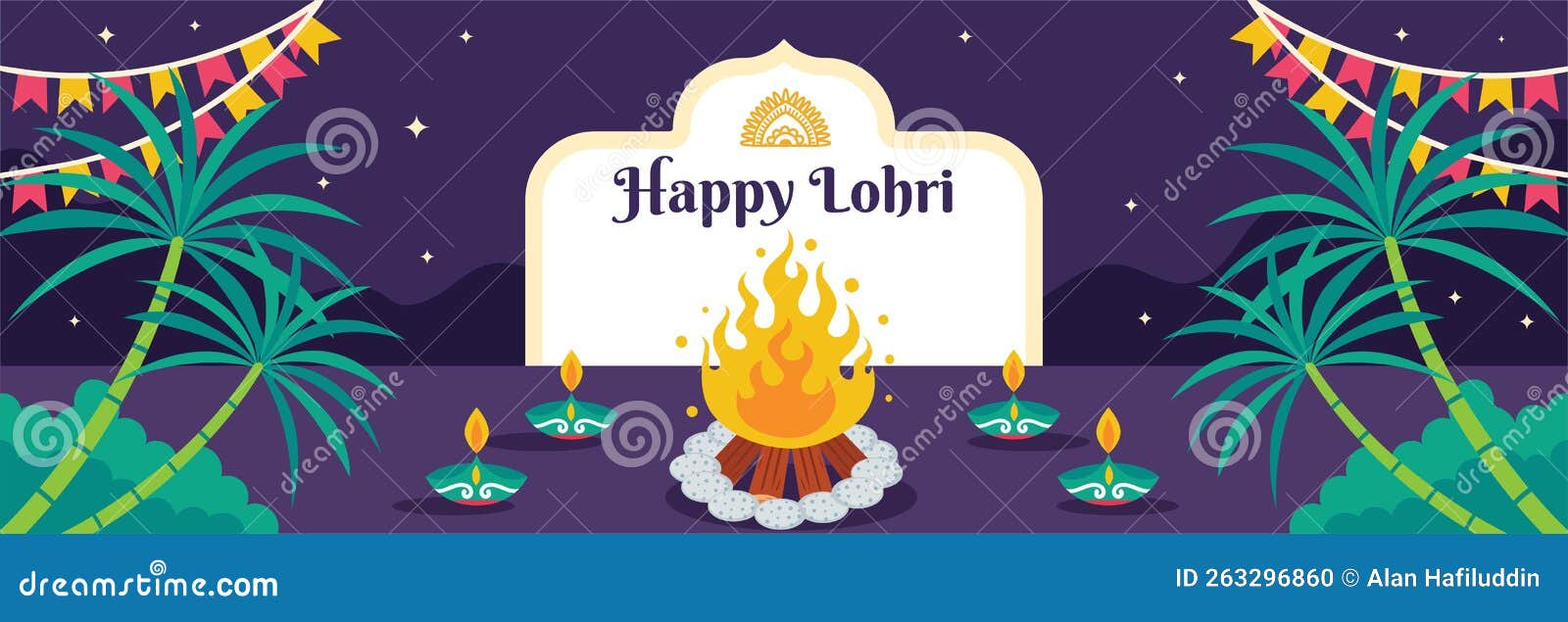 Happy Lohri Day Banner Horizontal Template Vector Illustration Design ...