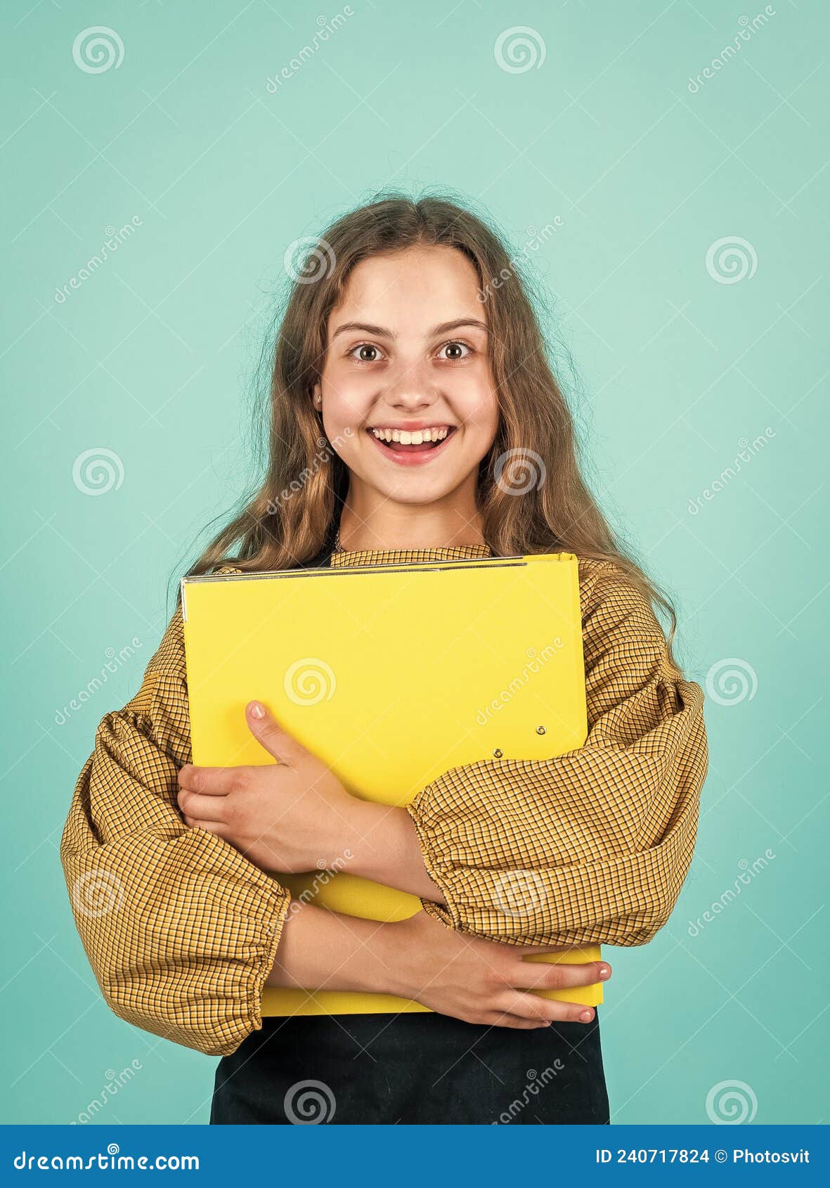 Happy Looking Kid Girl with Document Folder, Back To School Stock Photo ...