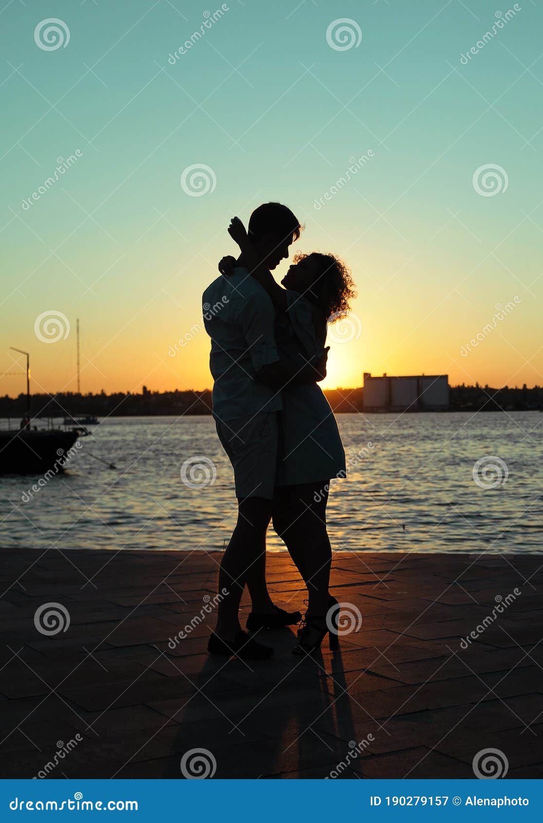 Happy Couple Dancing at Sunset on the Beach Stock Image - Image of ...
